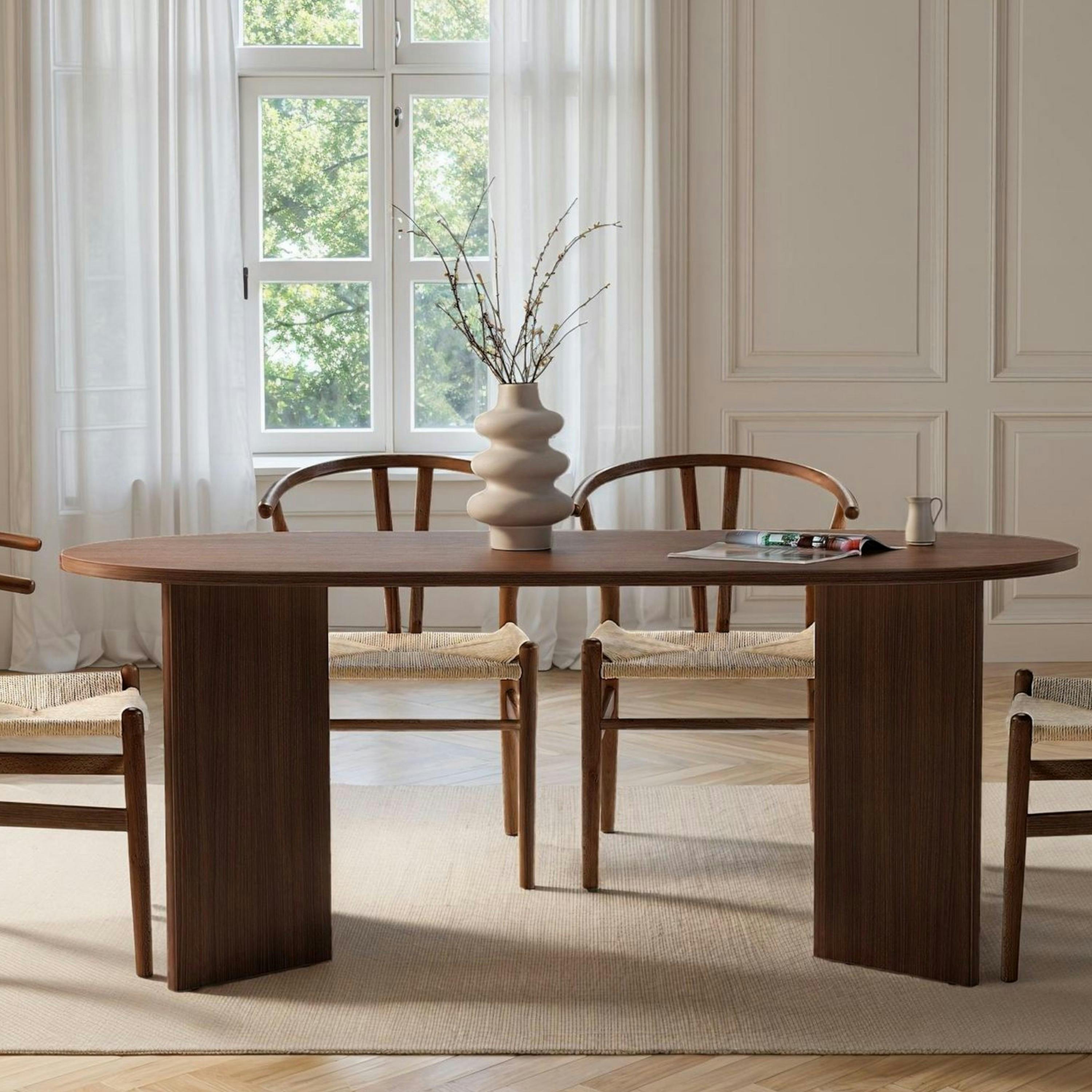 Table à manger moderne effet noyer pieds en V 180 cm MARFA | Leroy Merlin