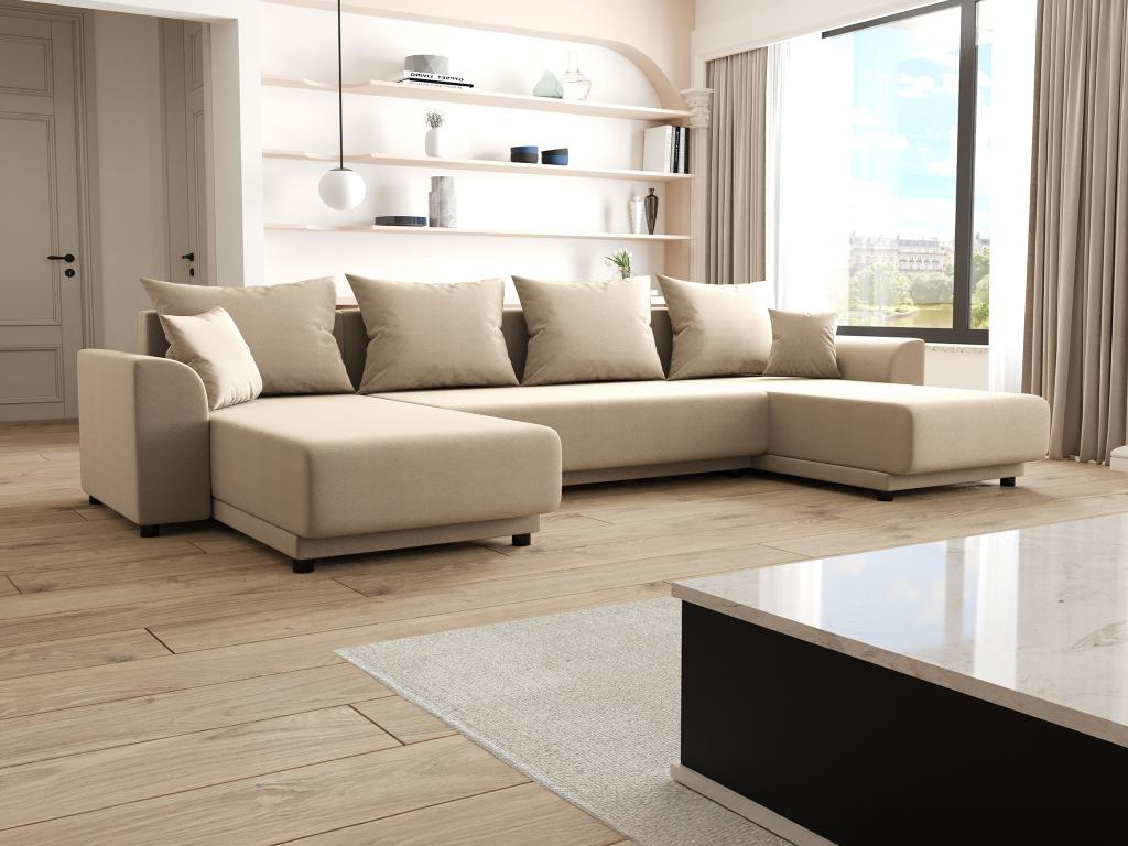 Sofá rinconera panorámico de tela beige NESSARO | Leroy Merlin