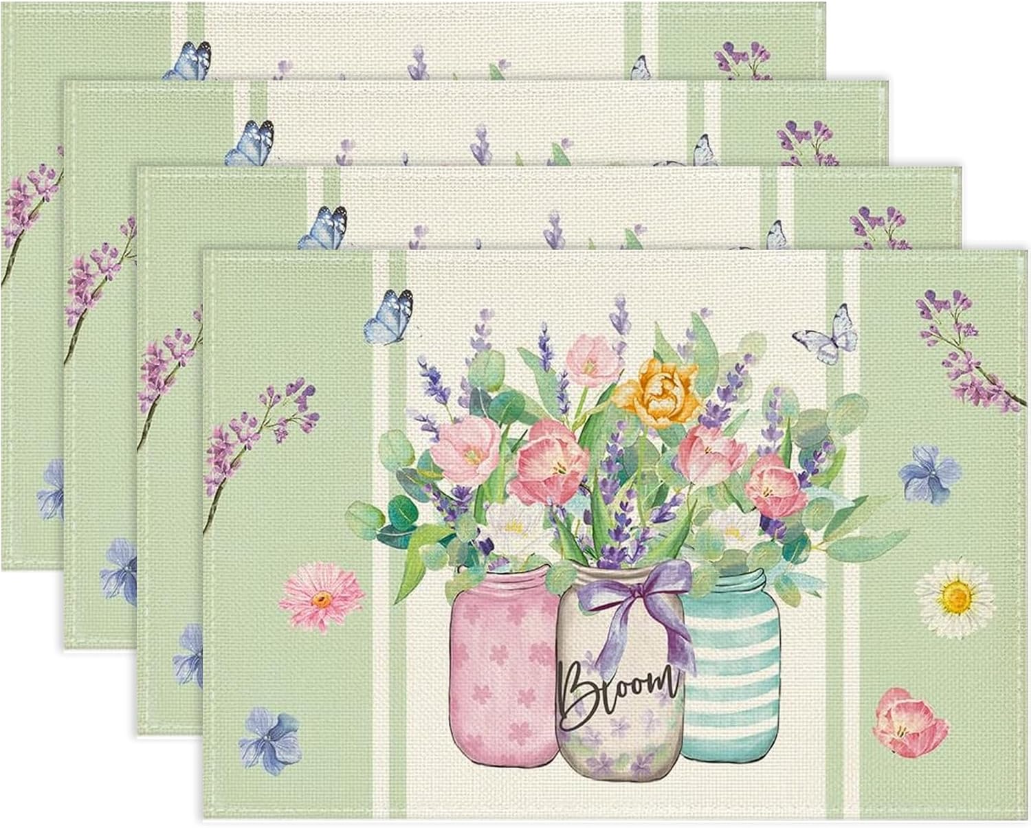 4 Set de Table Printemps 30x45cm, Fleurs et Papillons Set de Table ...