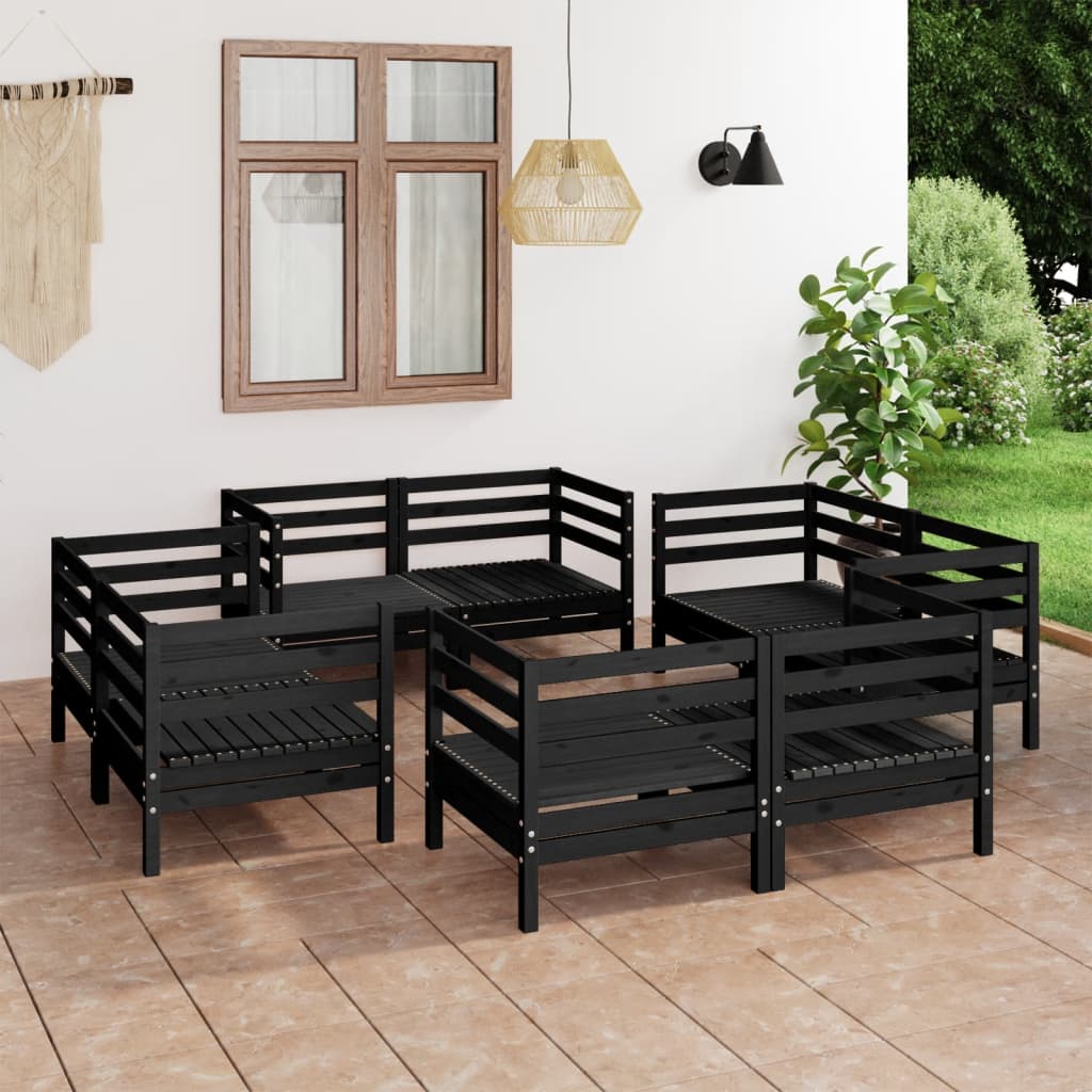 Maison Exclusive - Salon de jardin 8 pcs Noir Bois de pin massif ...