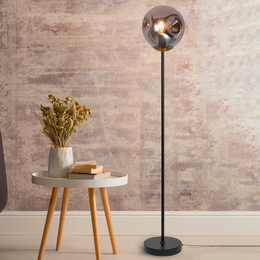 Lampadaire d'intérieur design Riga 155cm métal et verre gris fumé ...