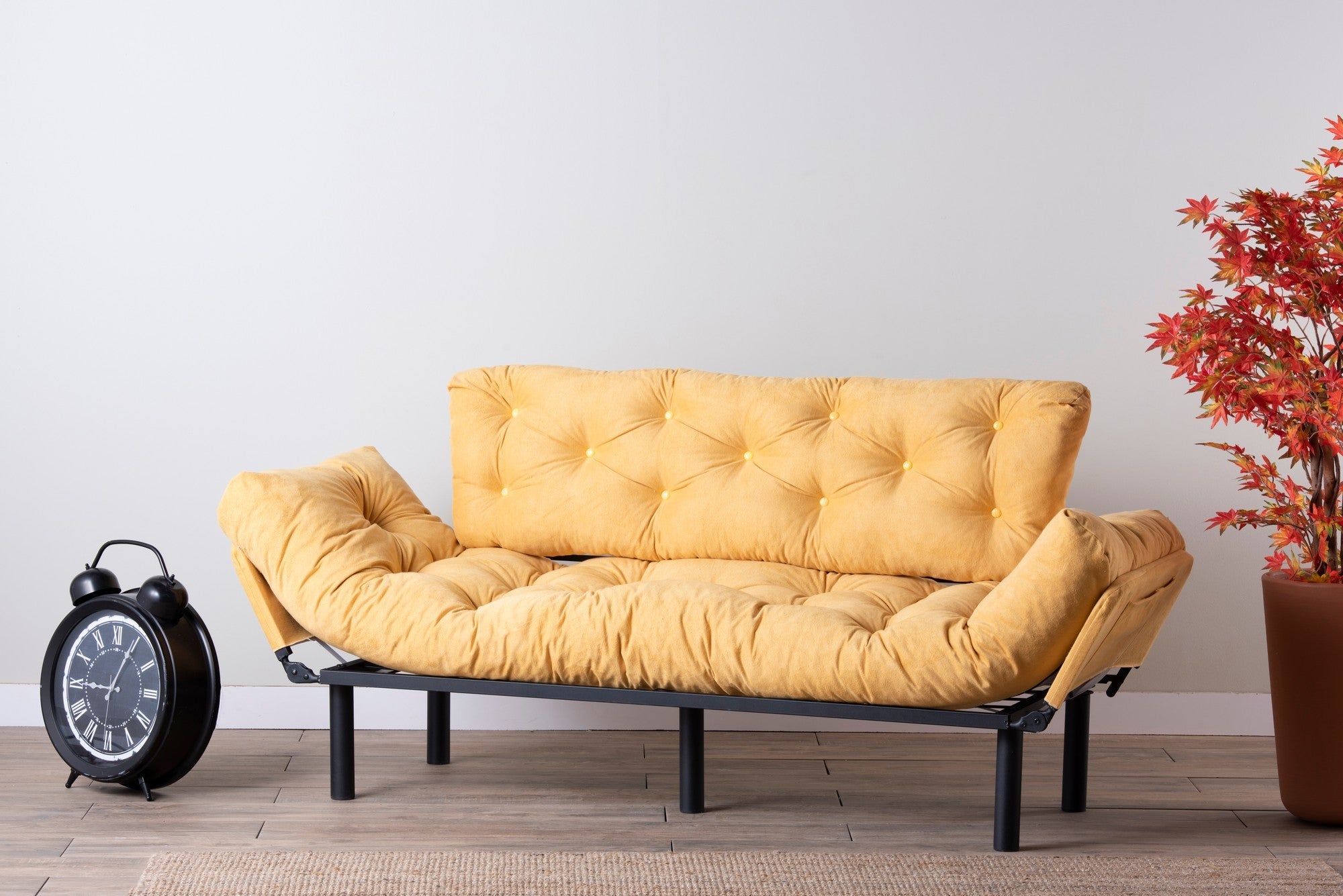 Canapé-lit 3 places moderne, jaune moutarde, 185 cm | Structure 100 % ...