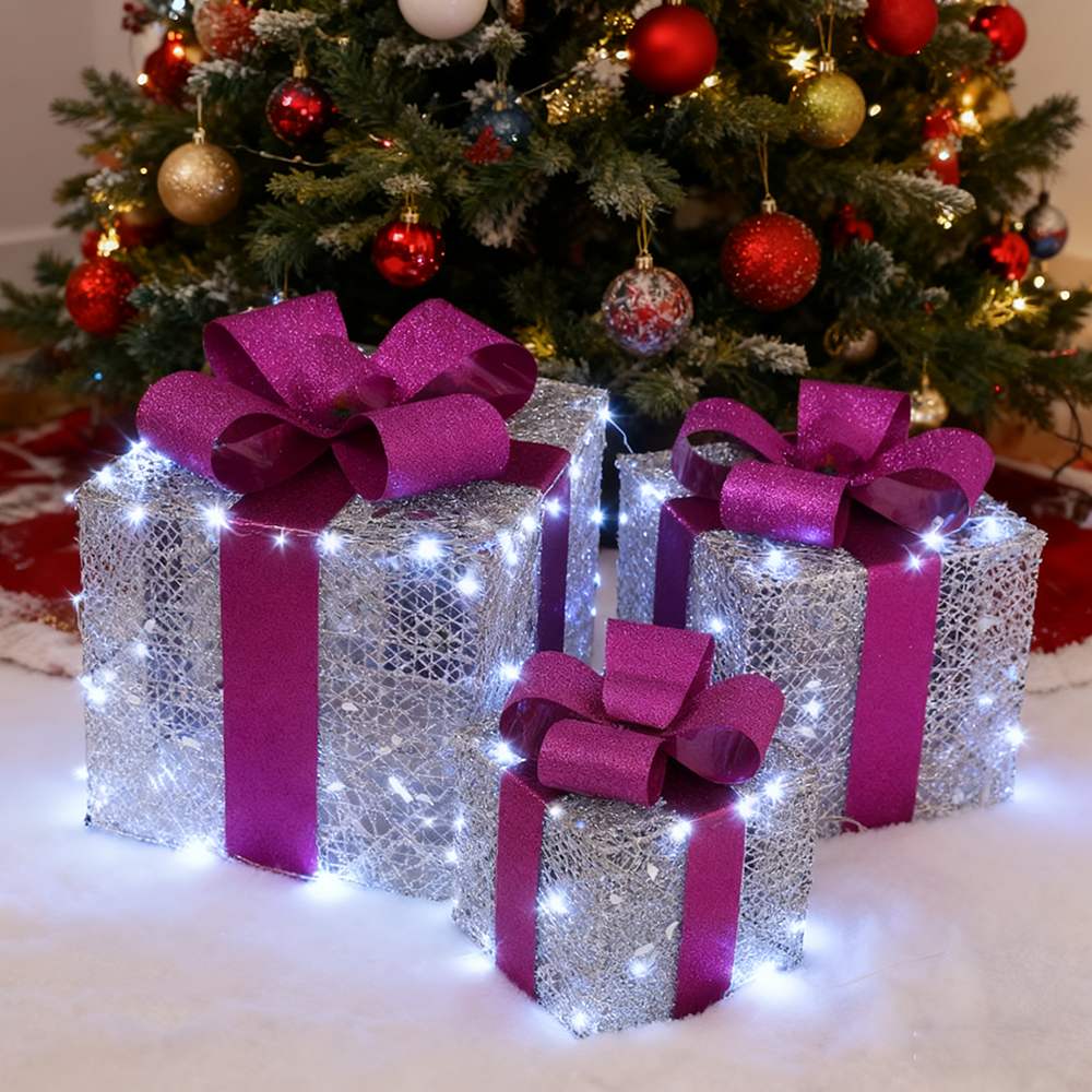 Juego de 3 cajas de regalo navideñas iluminadas, decoraciones navideñas ...