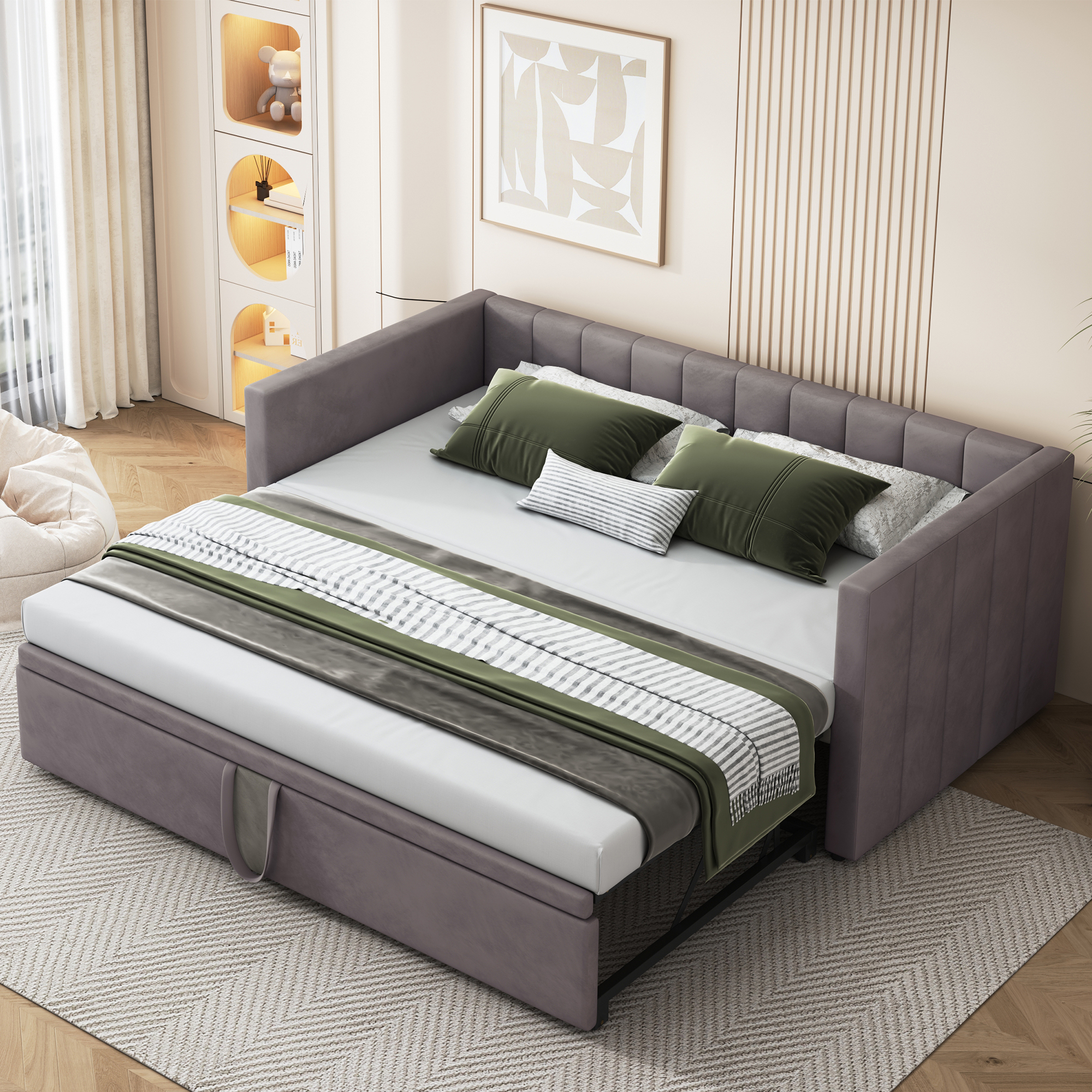 Letto estraibile 90/180 x 200 cm con testiera - Velluto - Divano letto ...