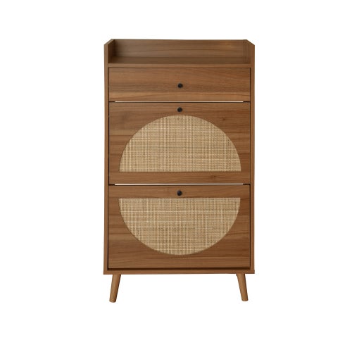 Meuble à Chaussures avec 2 Portes et 1 Tiroir, Design Rattan, Bois de ...