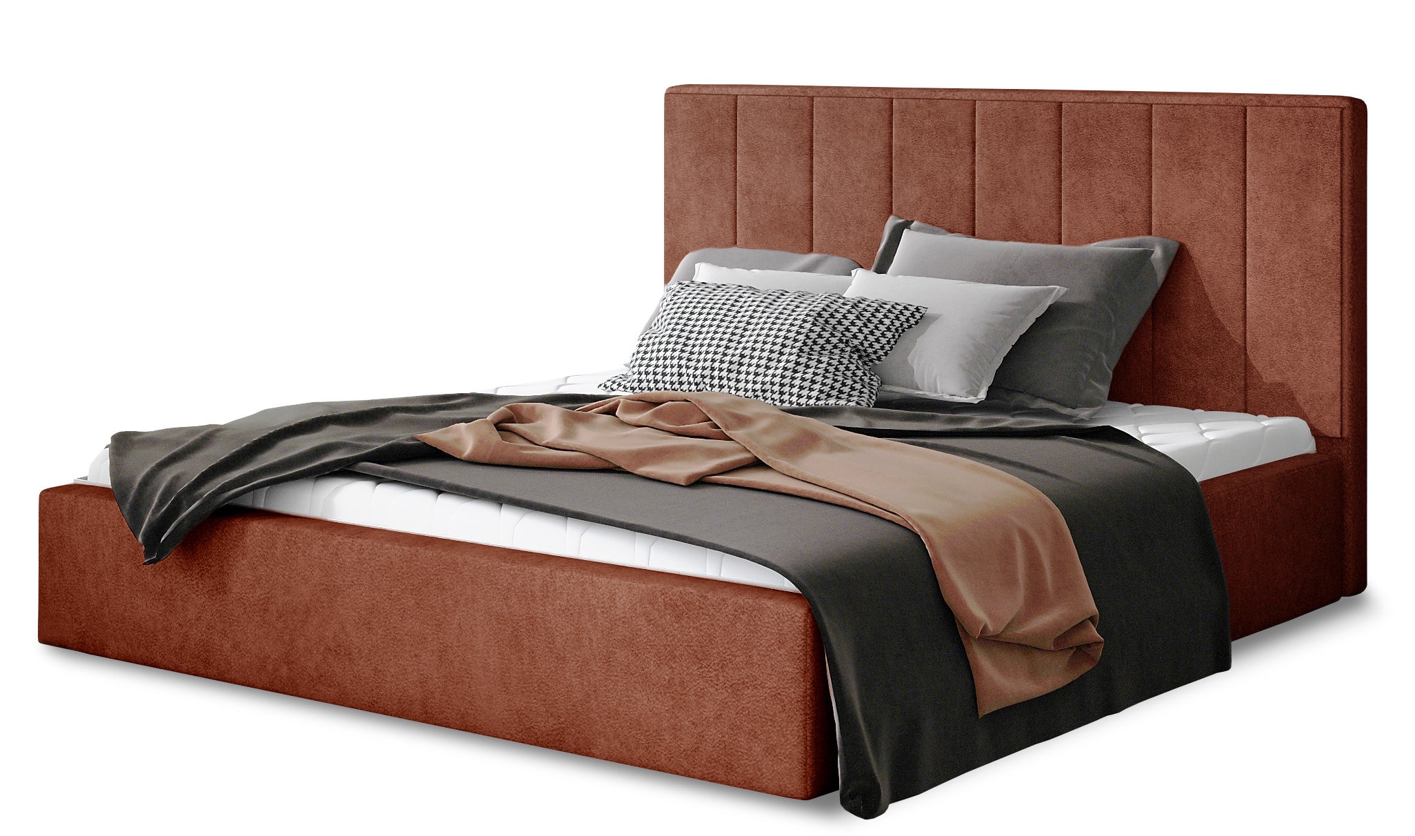 Lit adulte avec coffre de rangement Vareza – Tissu matelassé-Couleur ...