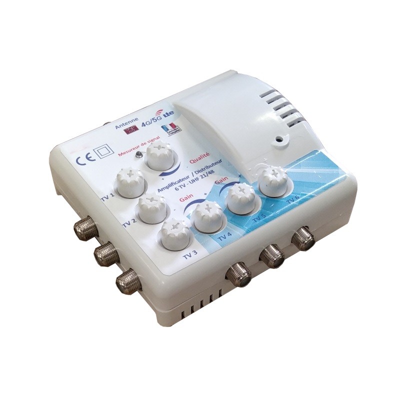 Amplificateur distributeur intérieur 6 sorties F UHF Tonna 402666 - Filtre LTE 700 4G 5G, Gain ...