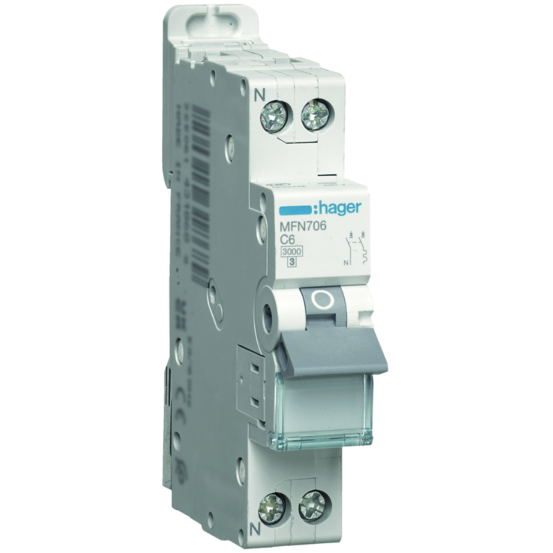 HAGER - Disjoncteur 1P+N 3kA C-6A 1 Module - MFN706 | Leroy Merlin