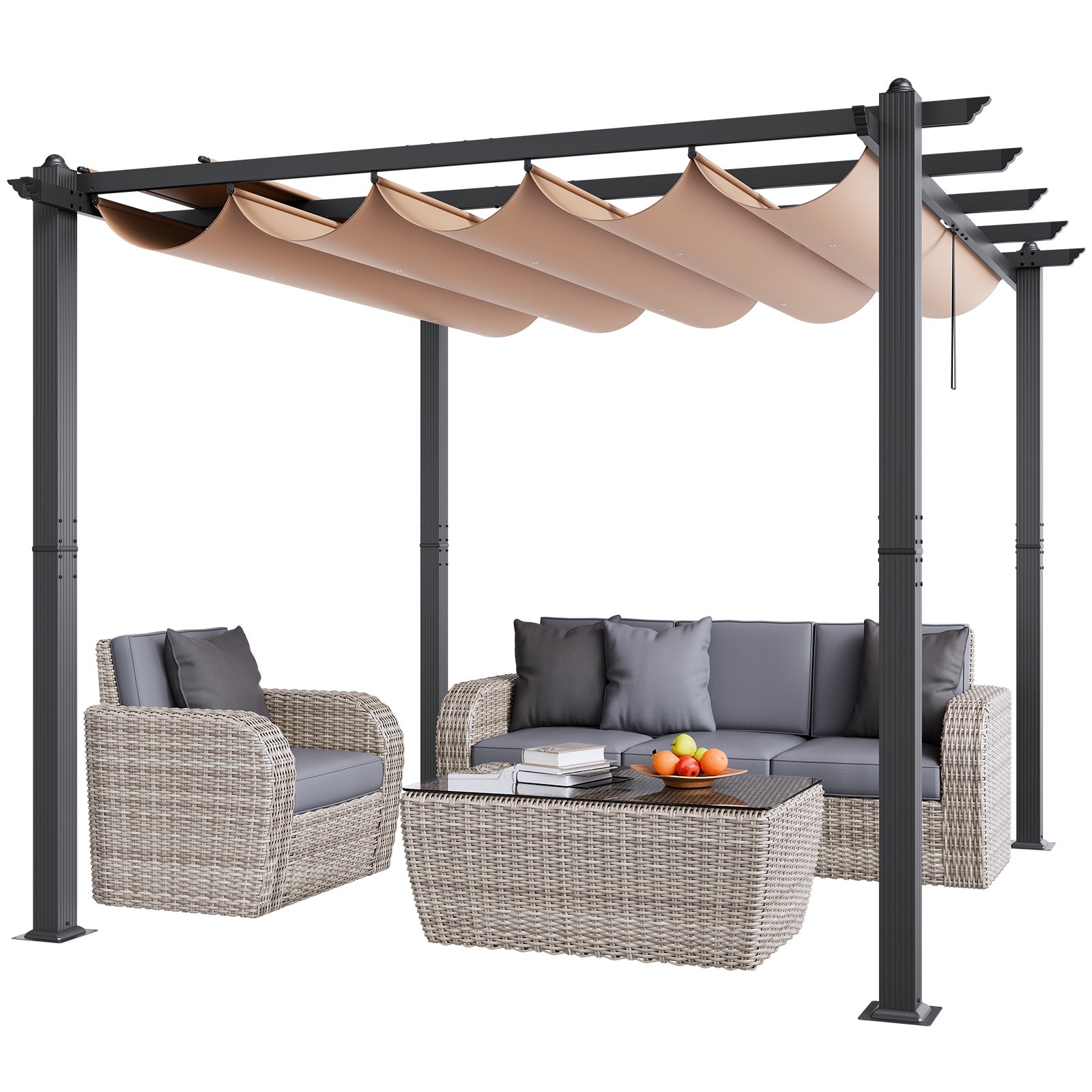 Pergola rétractable extérieure 3x3m,VEVOR pavillon de jardin en ...