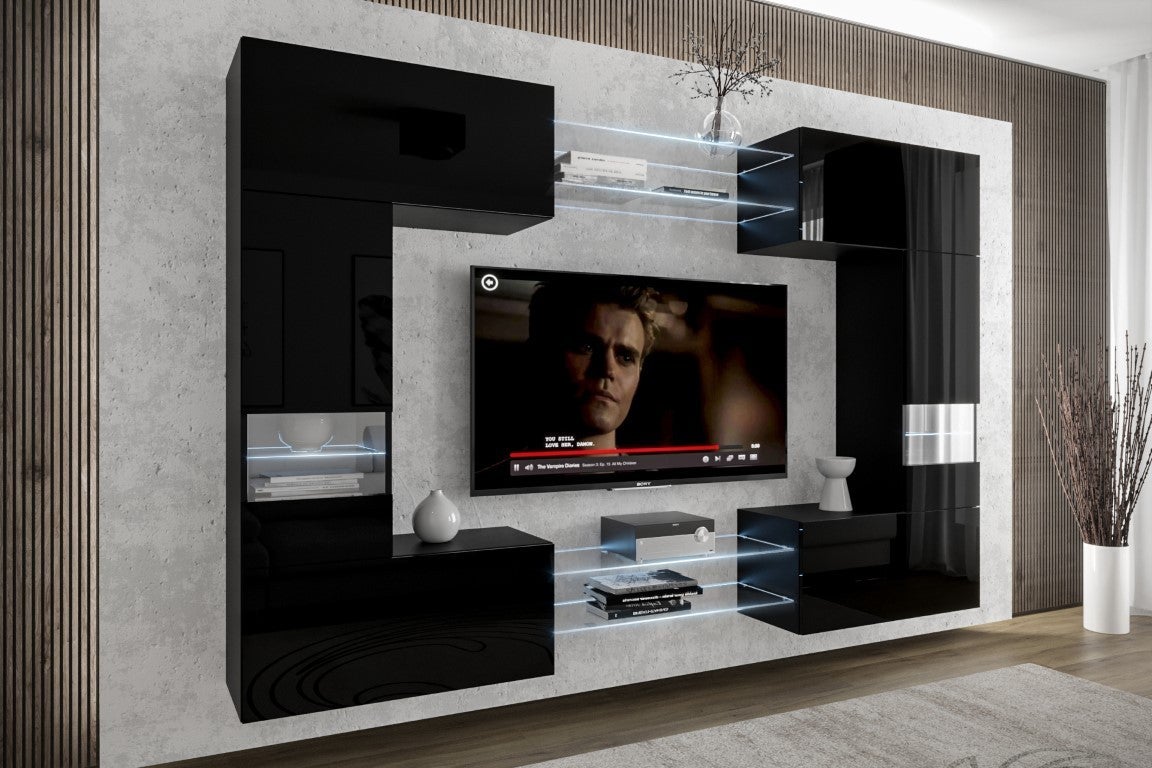 Mueble de salón CONCEPT 29 NEW – negro brillo - Grande - 270,3 x 165 ...