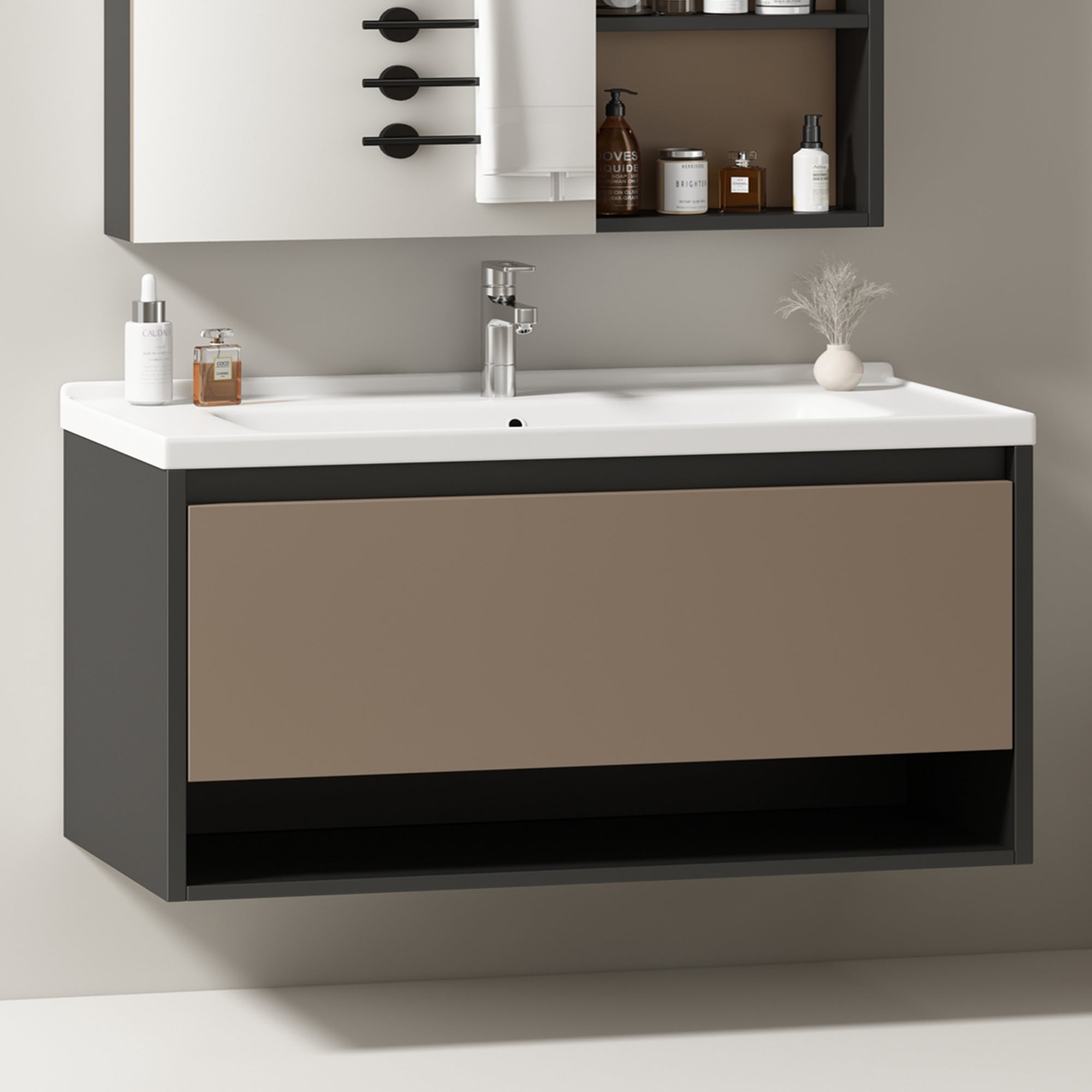 Mueble lavabo simple de pared con un cajón grande - lavabo empotrado ...