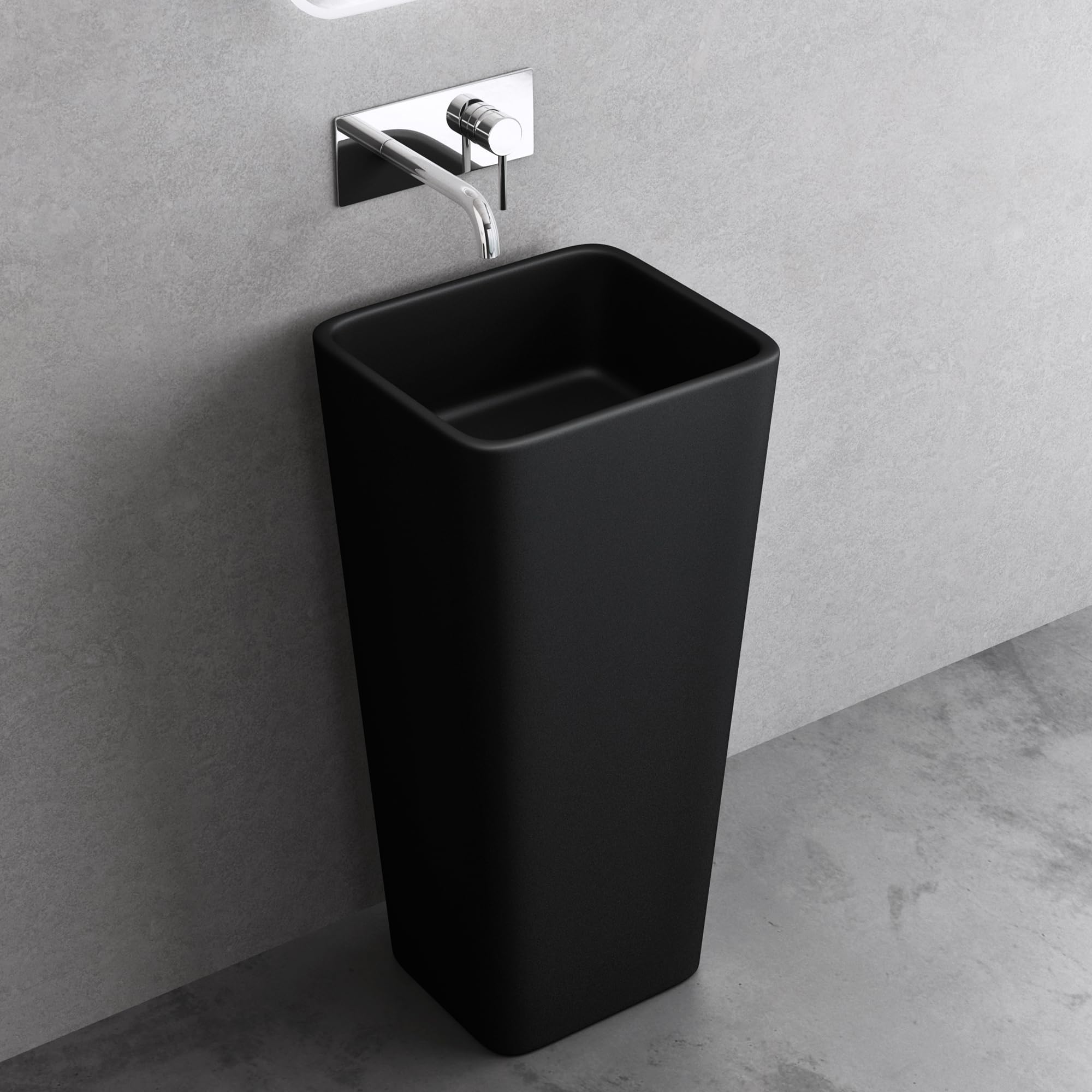 Doporro Lavabo sur Pied Noir Mat Vasque Colonne en Fonte Minérale Lave ...