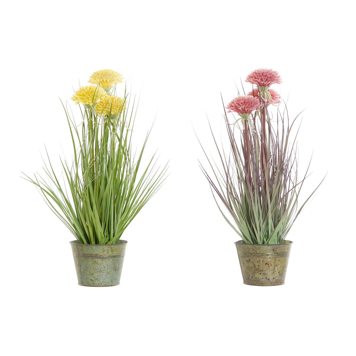 Planta Decorativa DKD Home Decor Cubo Rosa Amarillo PVC Latón (25 x 25 ...