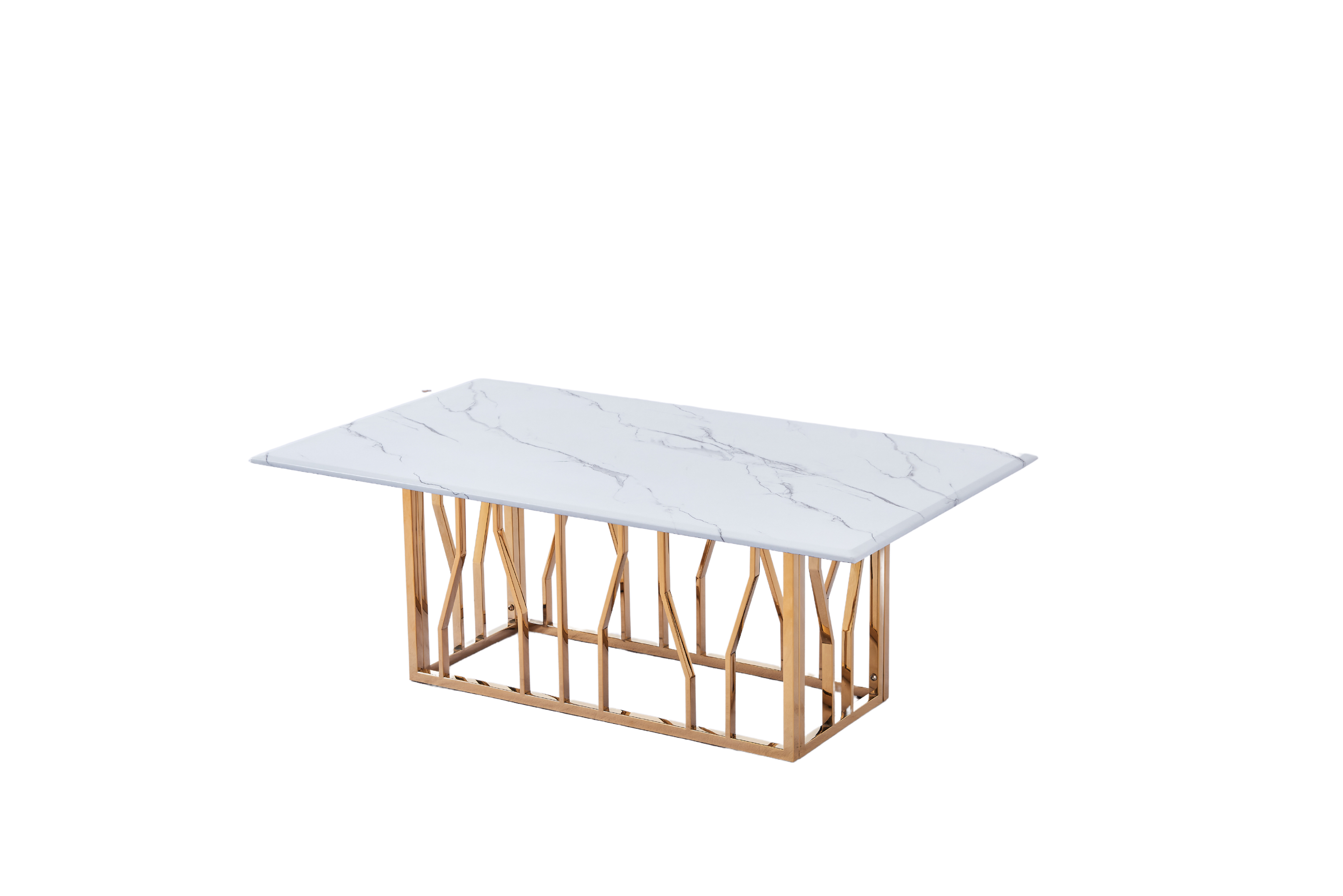 Table Basse PORTOFINO Plateau Verre Trempé Effet Marbré Blanc Pieds ...