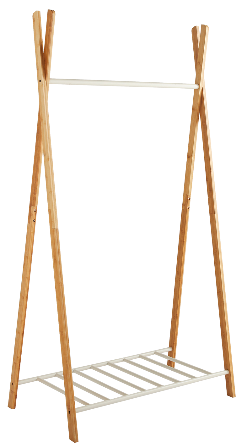 Perchero de ropa y zapatos Yaka en bambú y metal - 1 barra de armario ...