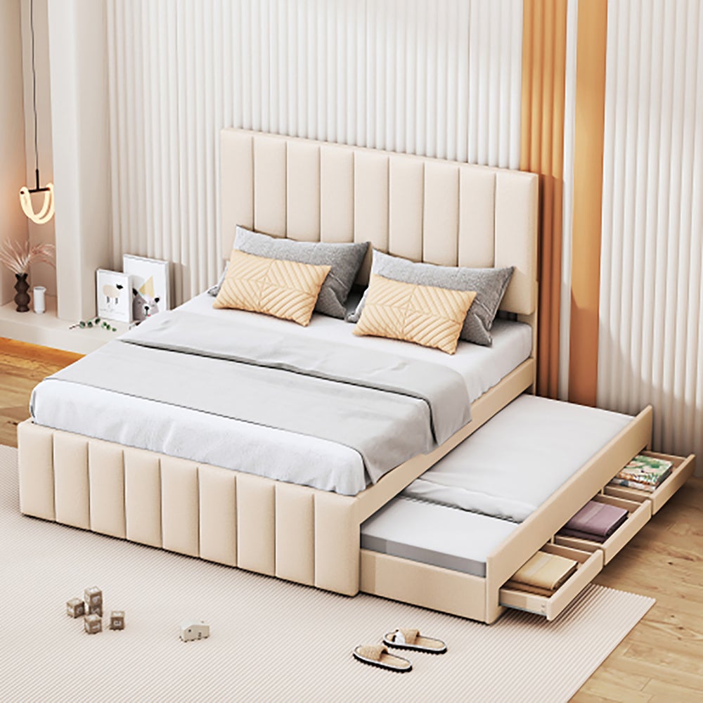 Lit adulte Lit rembourré 140x200 cm avec lit gigogne et tiroirs de ...