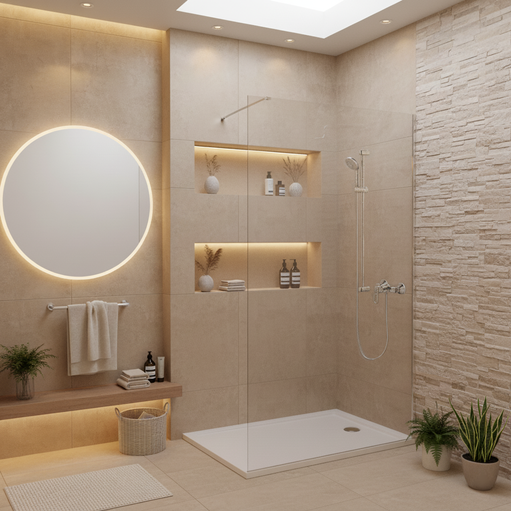 Pack Douche Complet : Paroi Walk-In 120x200 Chrome + Colonne Grohe ...