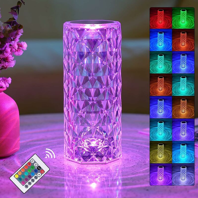 Lampe de table LED cristal simple acrylique diamant veilleuse tactile et télécommande[16 ...