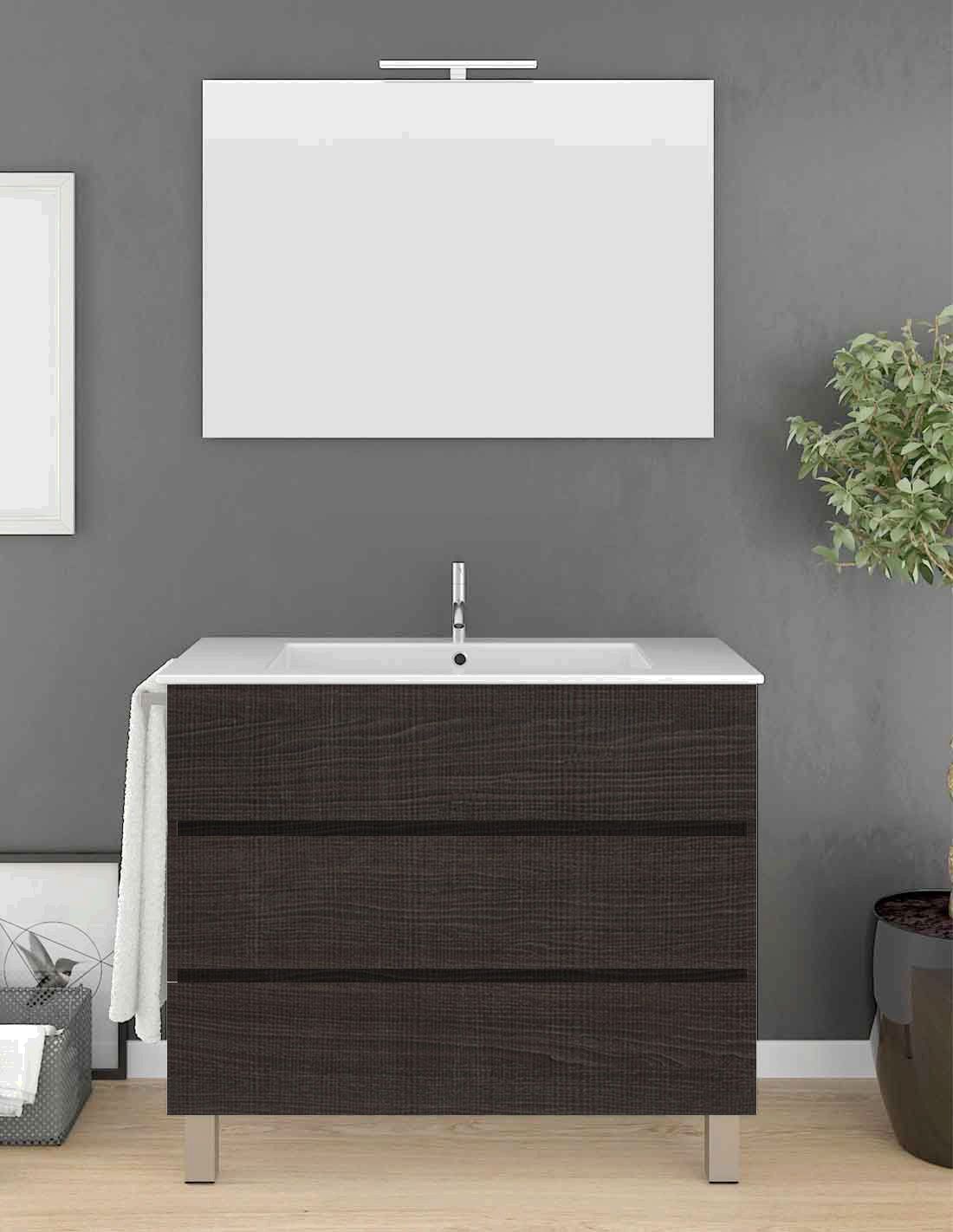 Mueble de Baño IMPERIA 3 cajones incluye lavabo y espejo - Roble ...