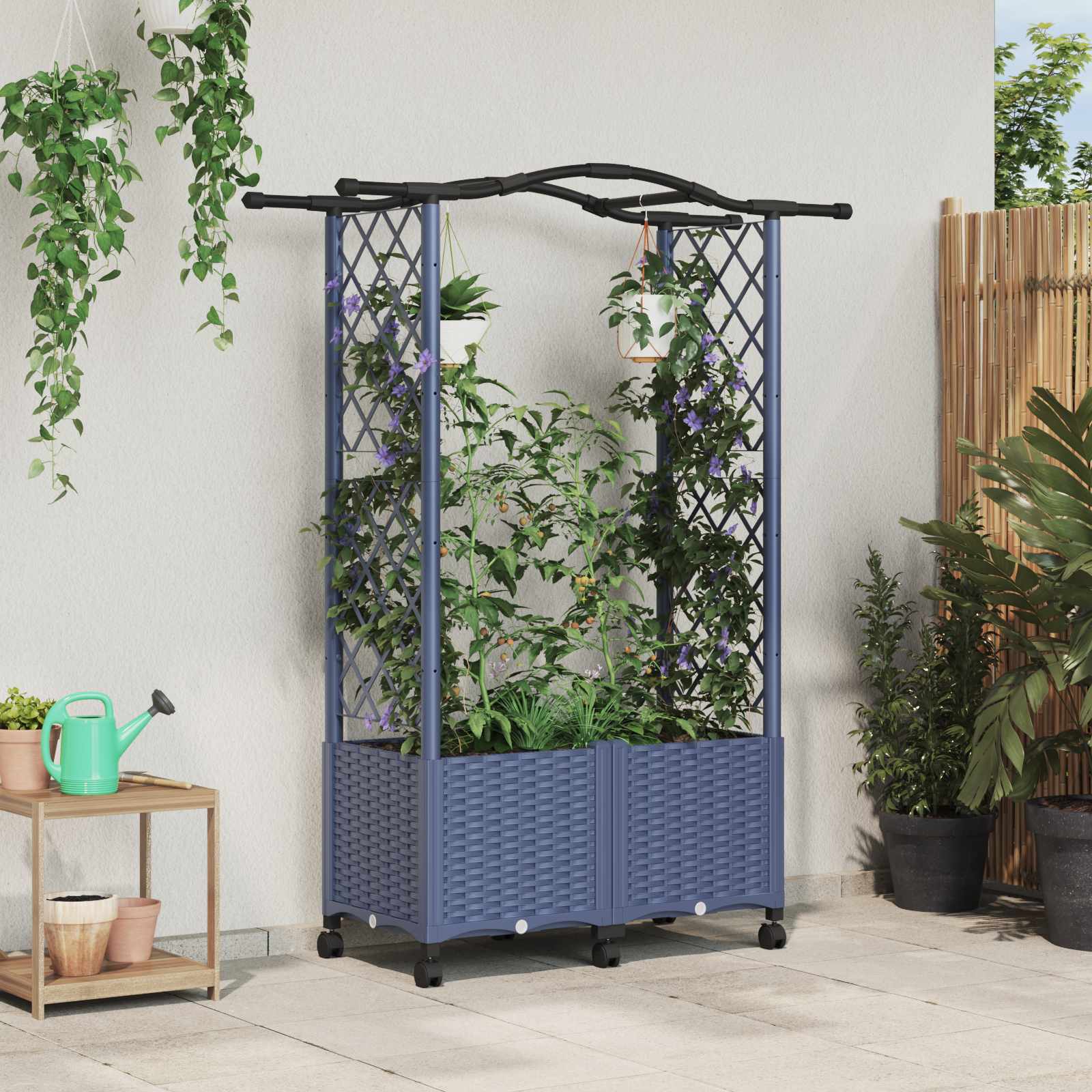Cama elevada con trellis y techo Gris 125 x 40 x 144 cm PP | Leroy Merlin