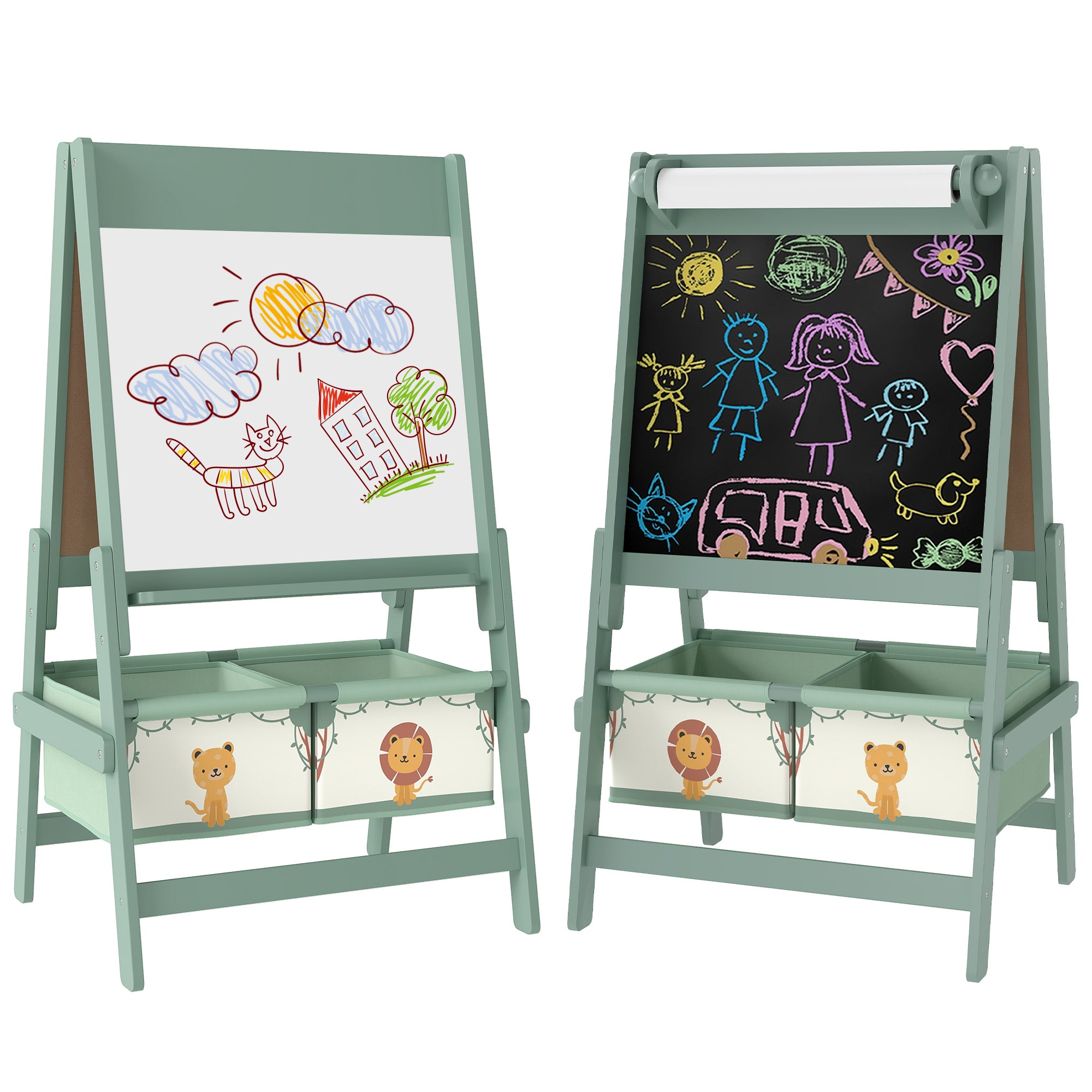 Art Easel for Kids, Double-Sided Whiteboard/Blackboard with Paper Roll ...