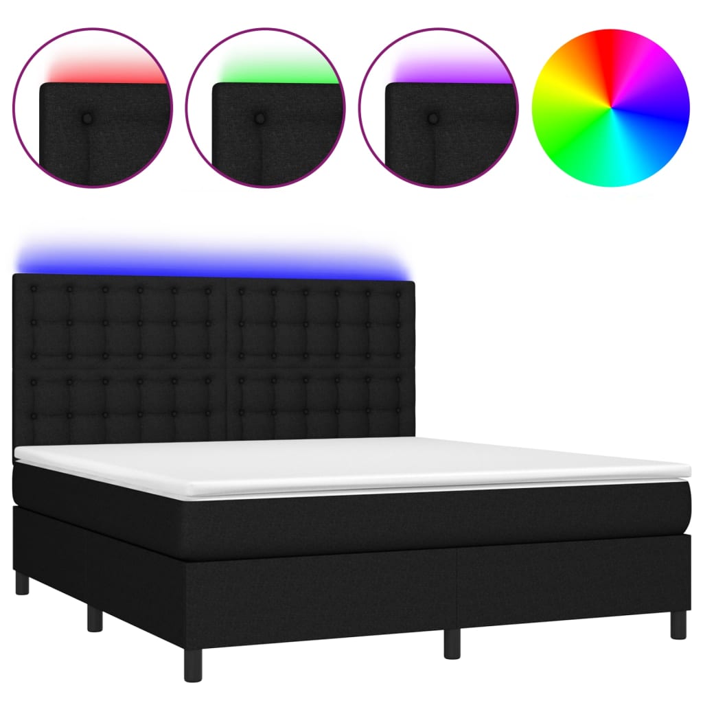 Lit boxspring avec matelas et lumières LED, tissu noir, 180x200 cm ...