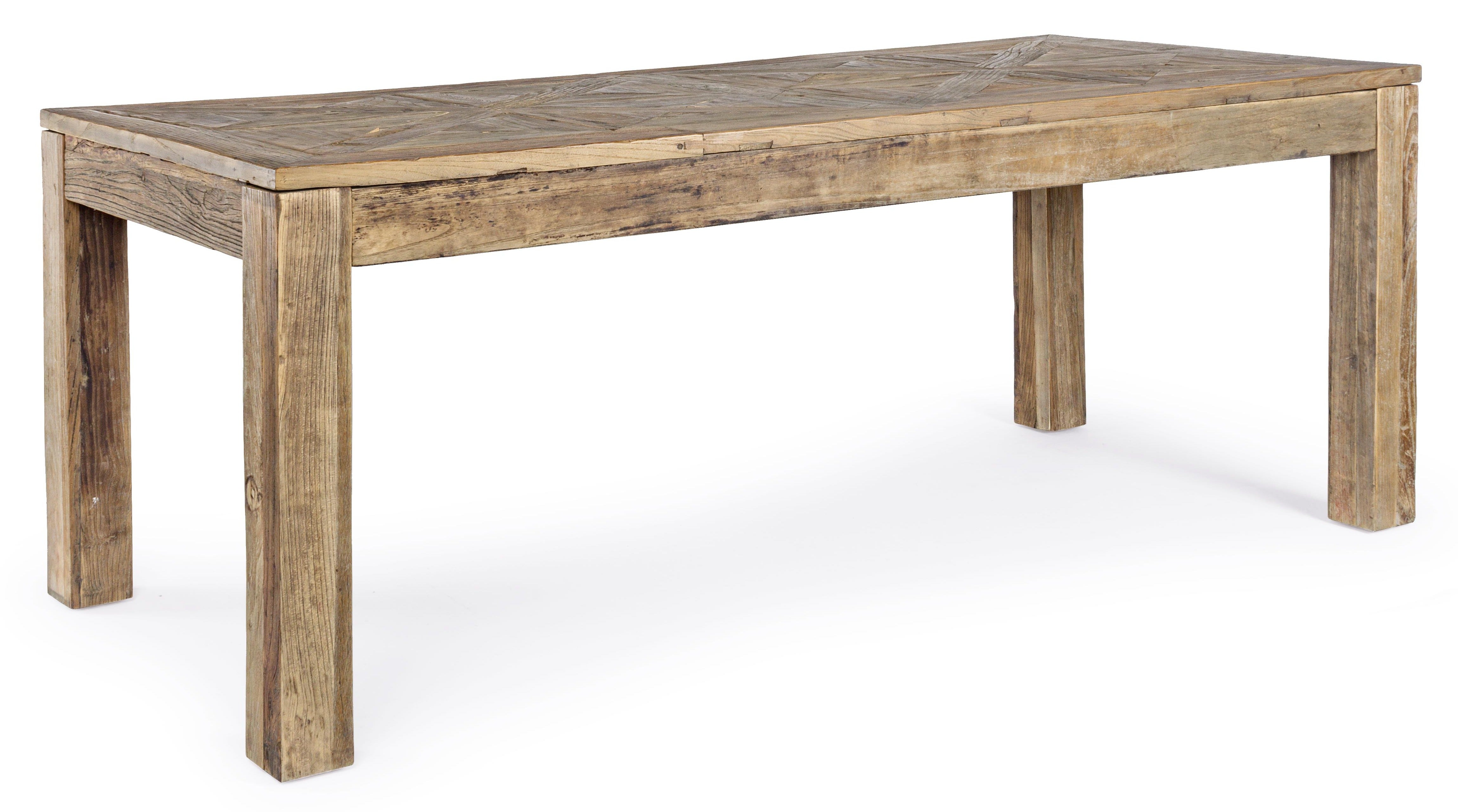 Table à manger en bois d'orme avec plateau effet parquet vieilli Kaira ...