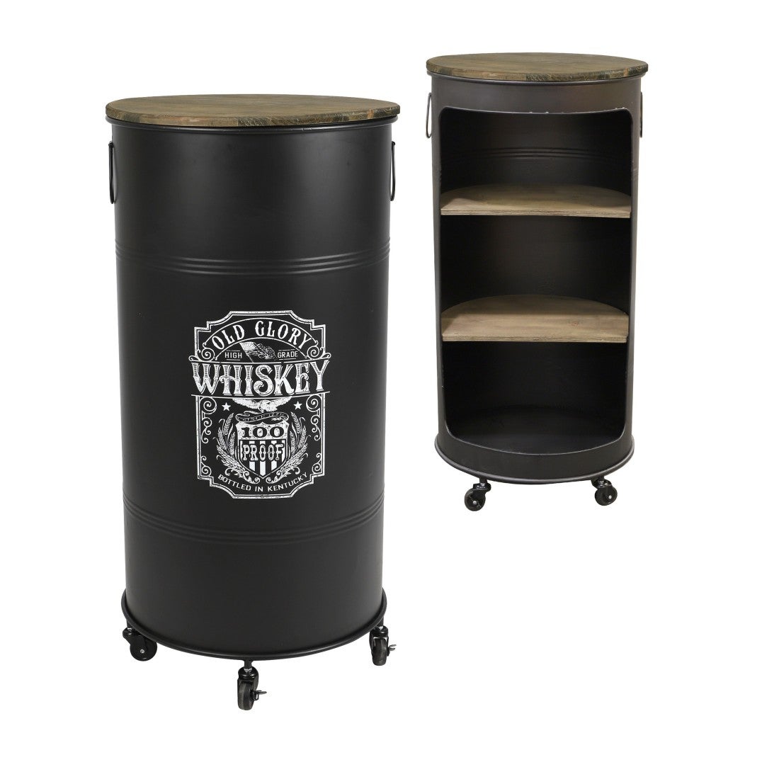 Bar bidon ouvert avec roulettes style industriel collection OLD GLORY ...
