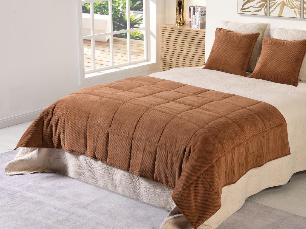 Couvre lit en velours côtelé - 125 x 225 cm - Terracotta - PRILIO ...