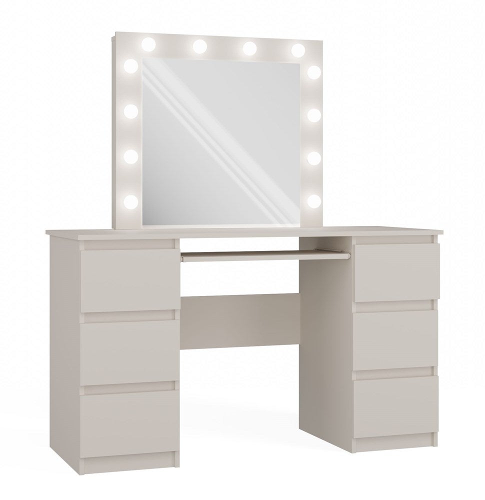 Coiffeuse avec miroir, Éclairage LED : 6 tiroirs, Cachemire, 76 x 130 x ...