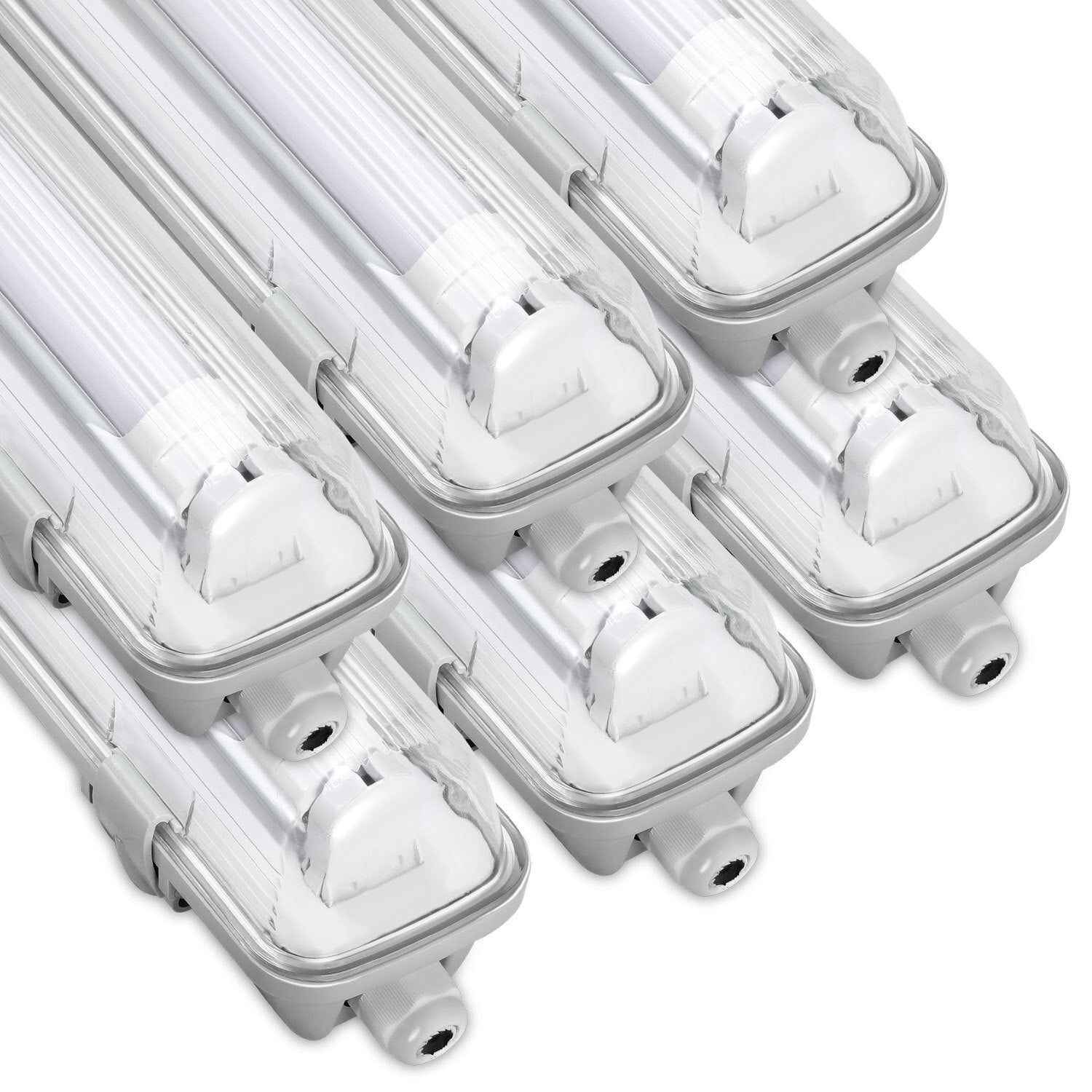 6 tiras LED impermeables para tubo T8, IP65, 150 cm, 1 x 24 W, blanco ...