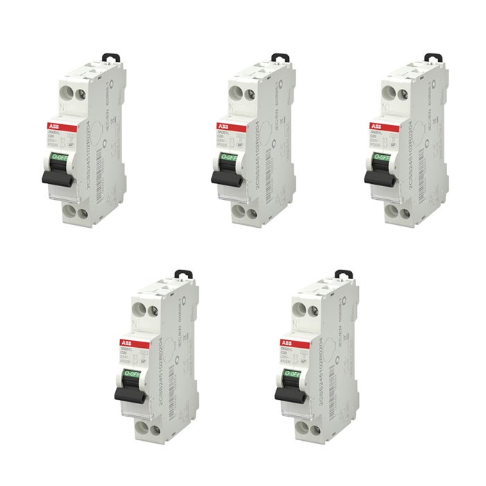 Disjoncteur modulaire ABB, lot de 5, 20A, courbe C, 4,5 kA, 1P+N ...