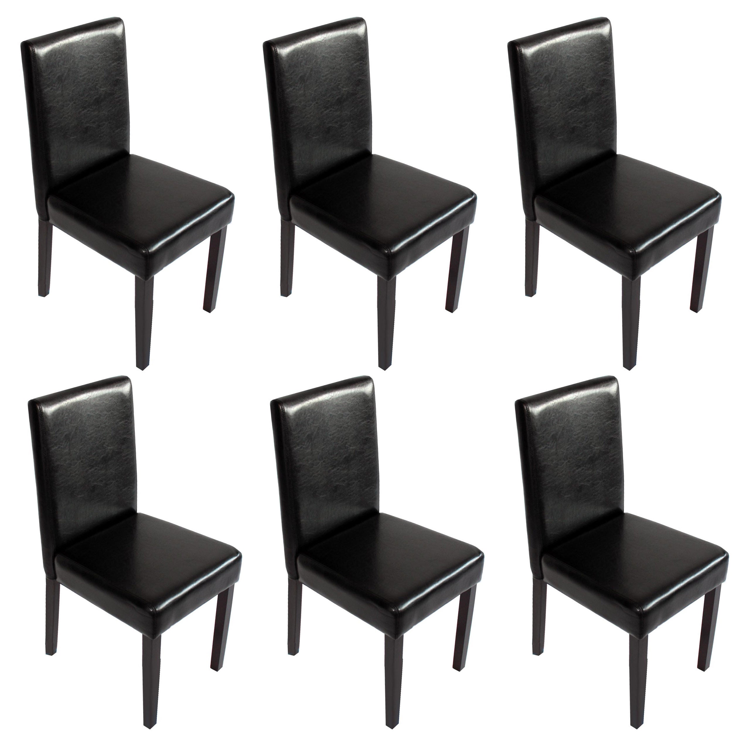 Lote de 6 sillas de comedor Silla de cocina Littau ~ polipiel, negra, patas oscuras | Leroy Merlin