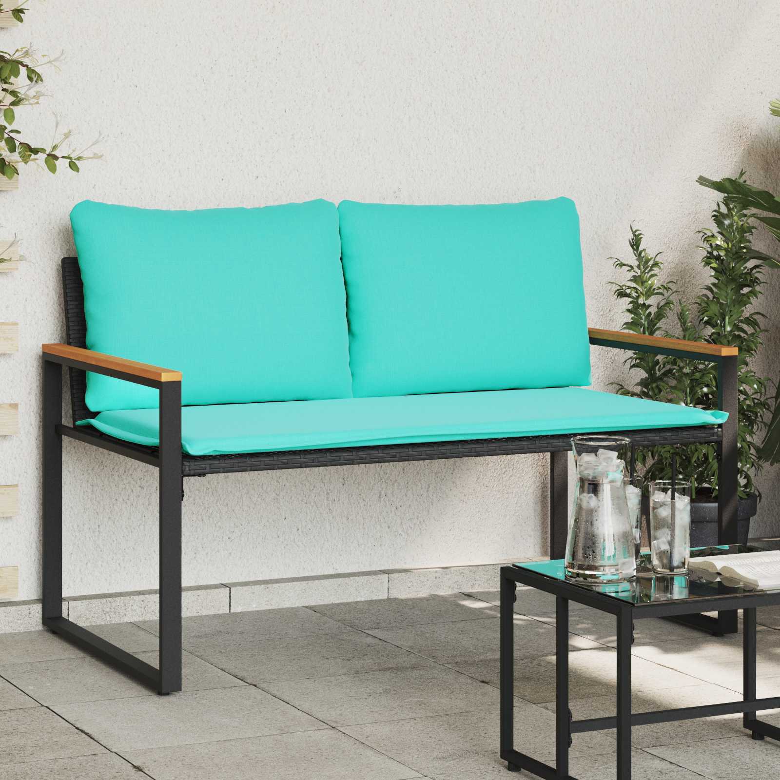 Banc avec coussin Noir et turquoise 115 x 65 x 72 cm Rotin vidaXL ...