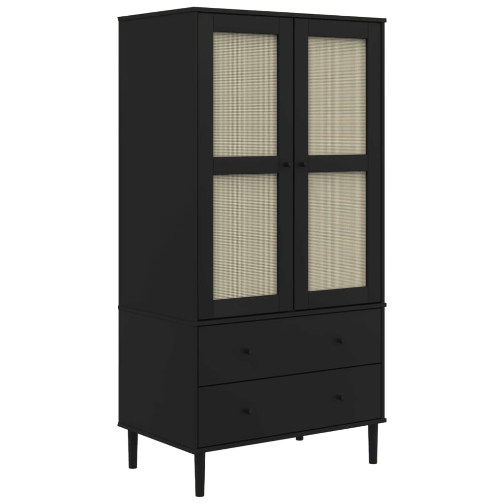 Garde-robe | Armoire SENJA aspect rotin noir 90x55x175 cm bois massif ...