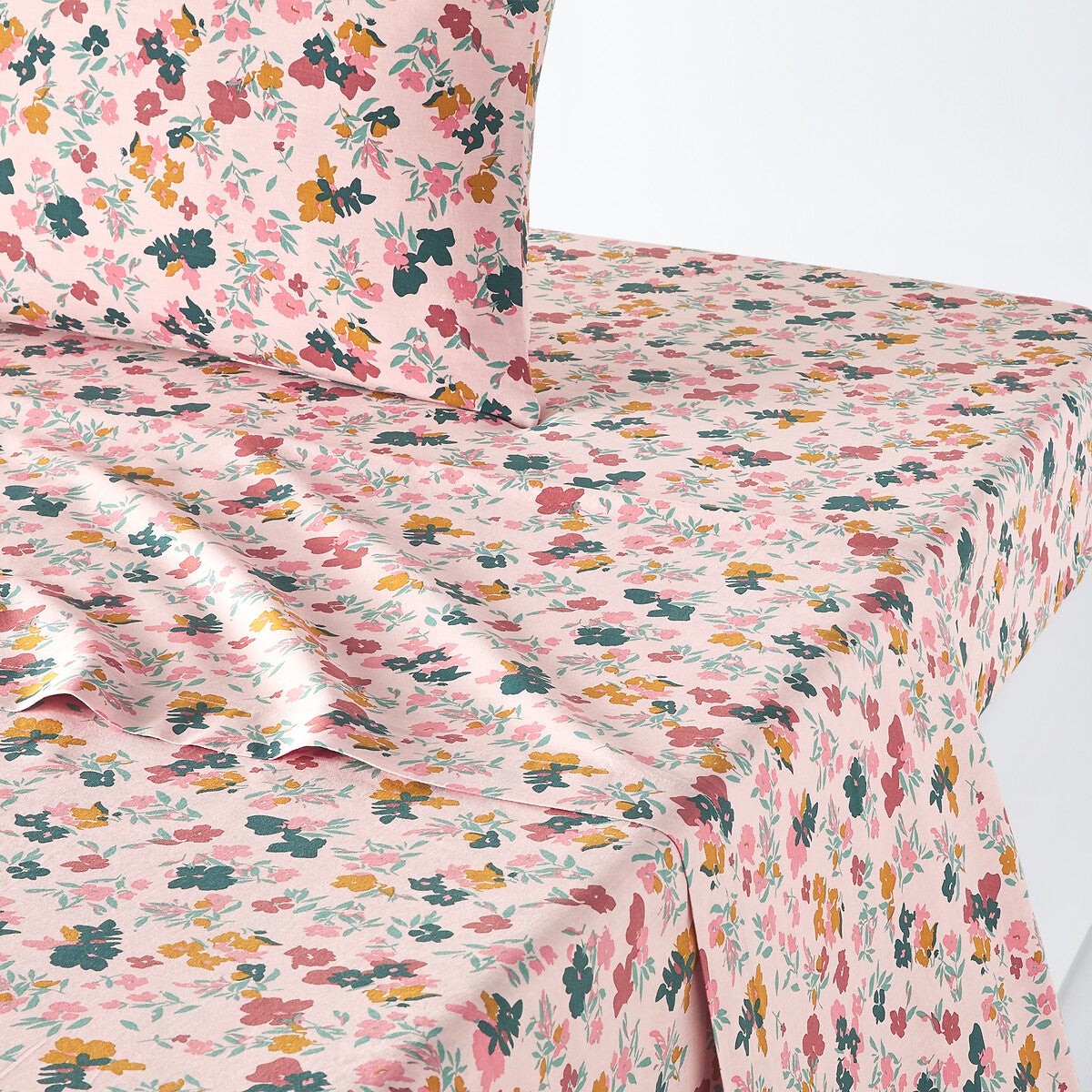 Drap plat coton lavé, Callas - Imprimé fond rose - 180 x 290 cm | Leroy ...