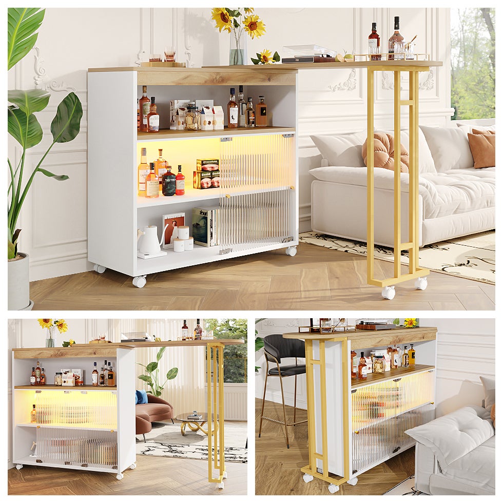 Meuble de bar pivotant - 2 portes en verre coulissantes et 3 étagères ...