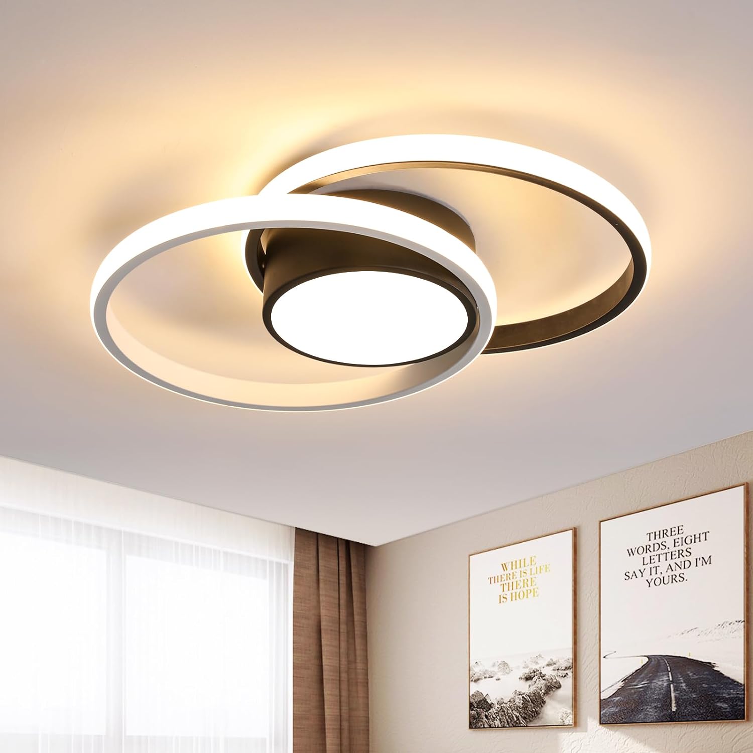 Plafón LED creativo redondo negro 39W 4725lm luz cálida 3000K para ...