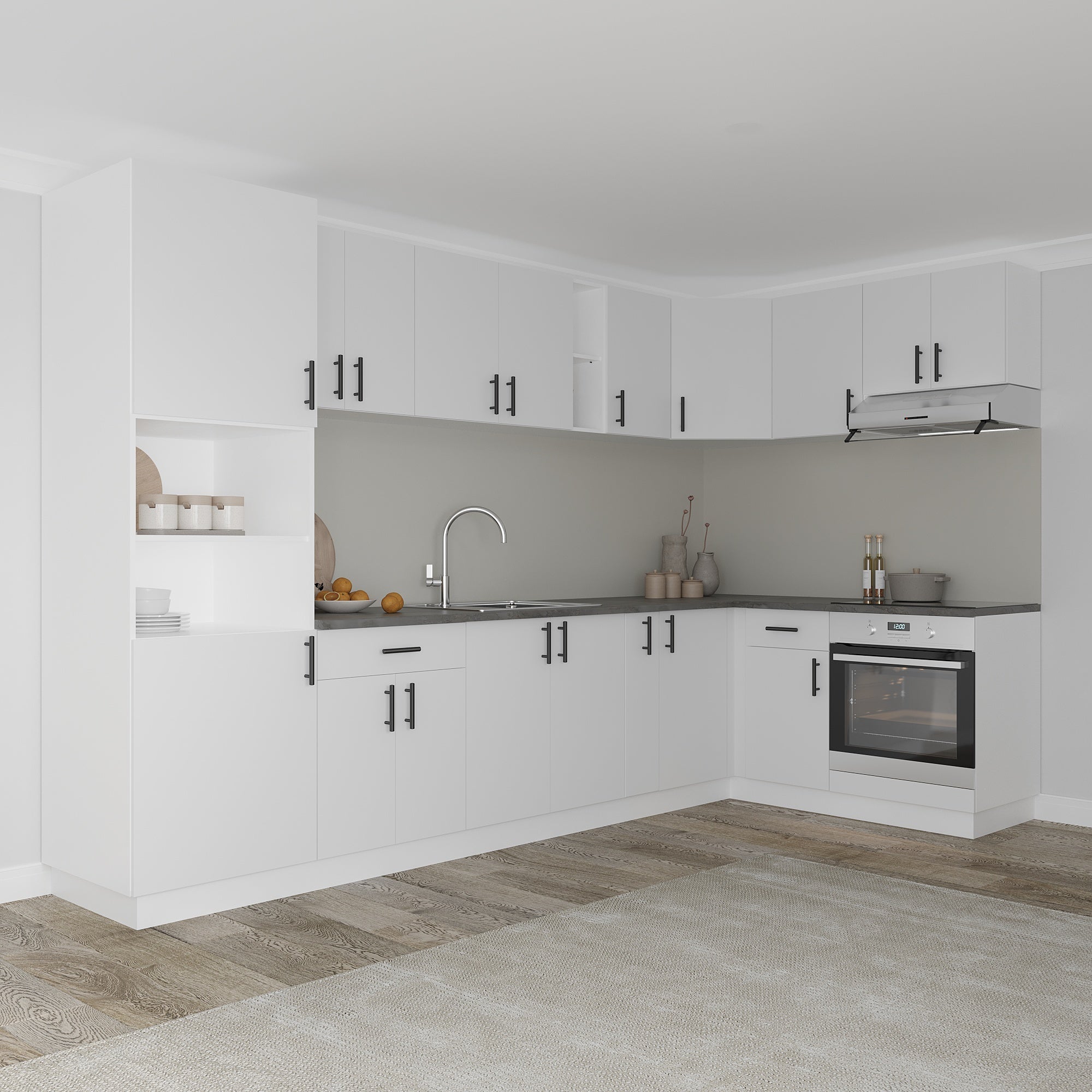 Set Cuisine haaus d'angle Karo V35, Blanc, Plan de travail Thermo 28 mm ...