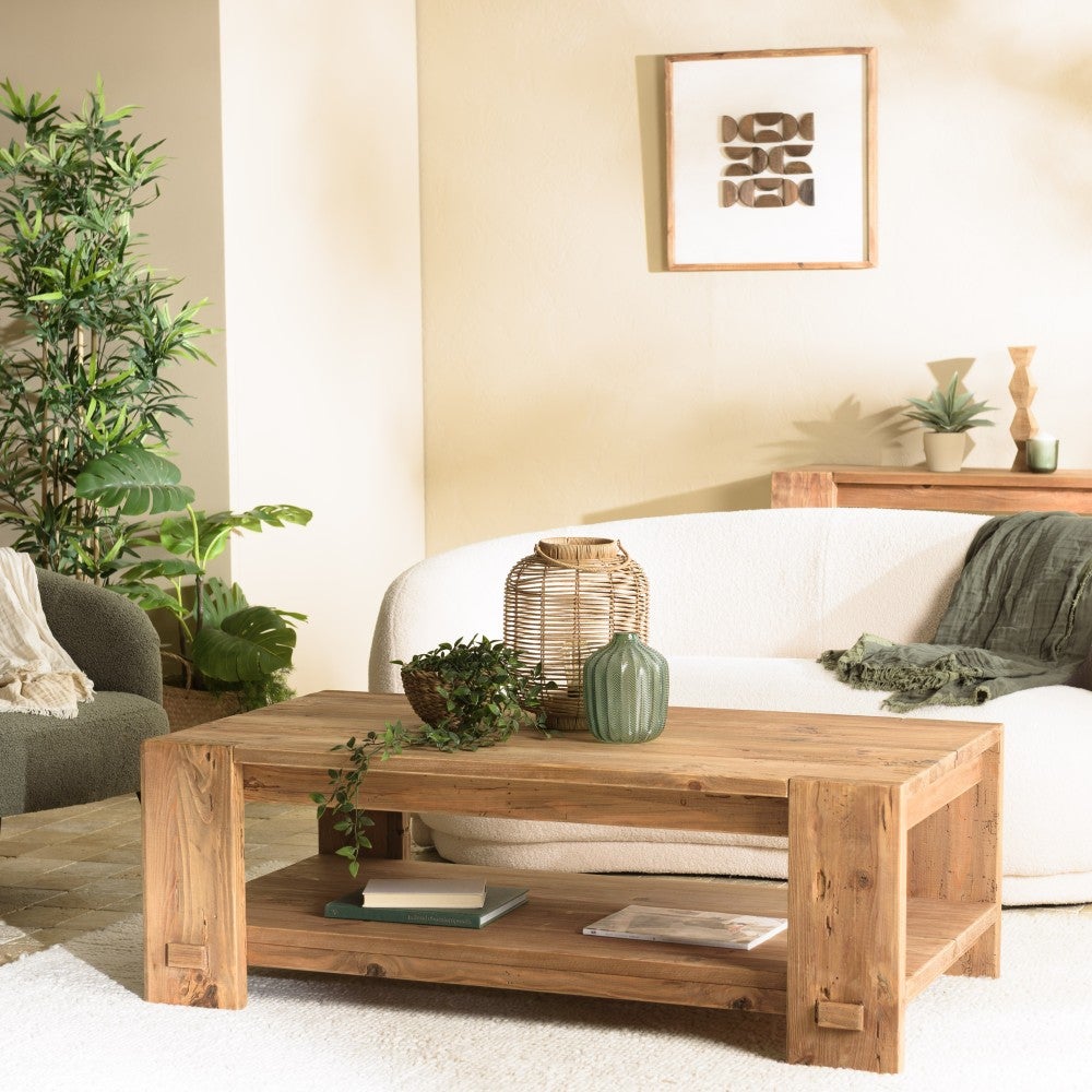 ANDRIAN - Mesa baja rectangular 132 x 71 cm, madera de pino reciclado SANDY | Leroy Merlin