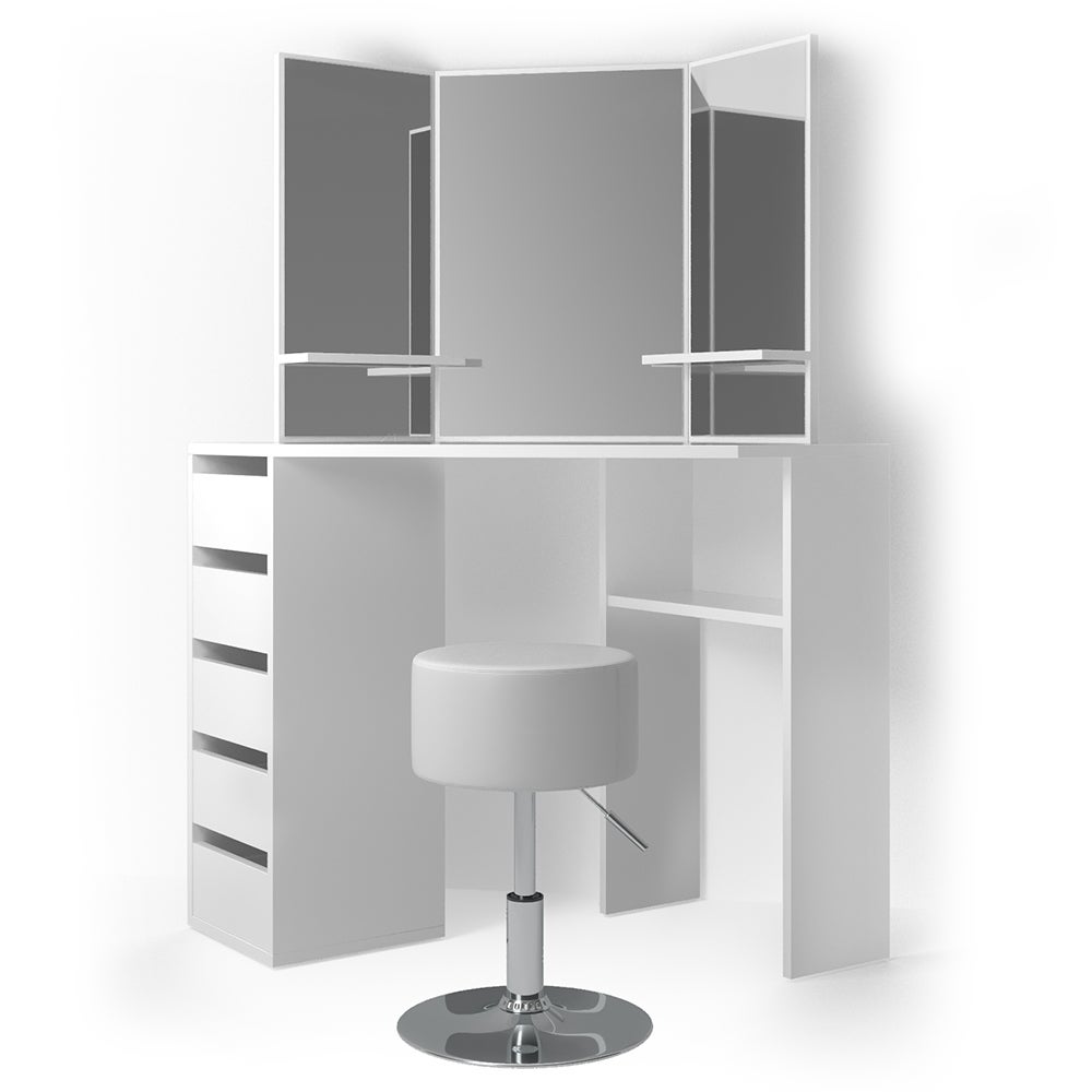 Coiffeuse avec miroir en bois aggloméré stratifié Blanc H. 141.5 x l ...