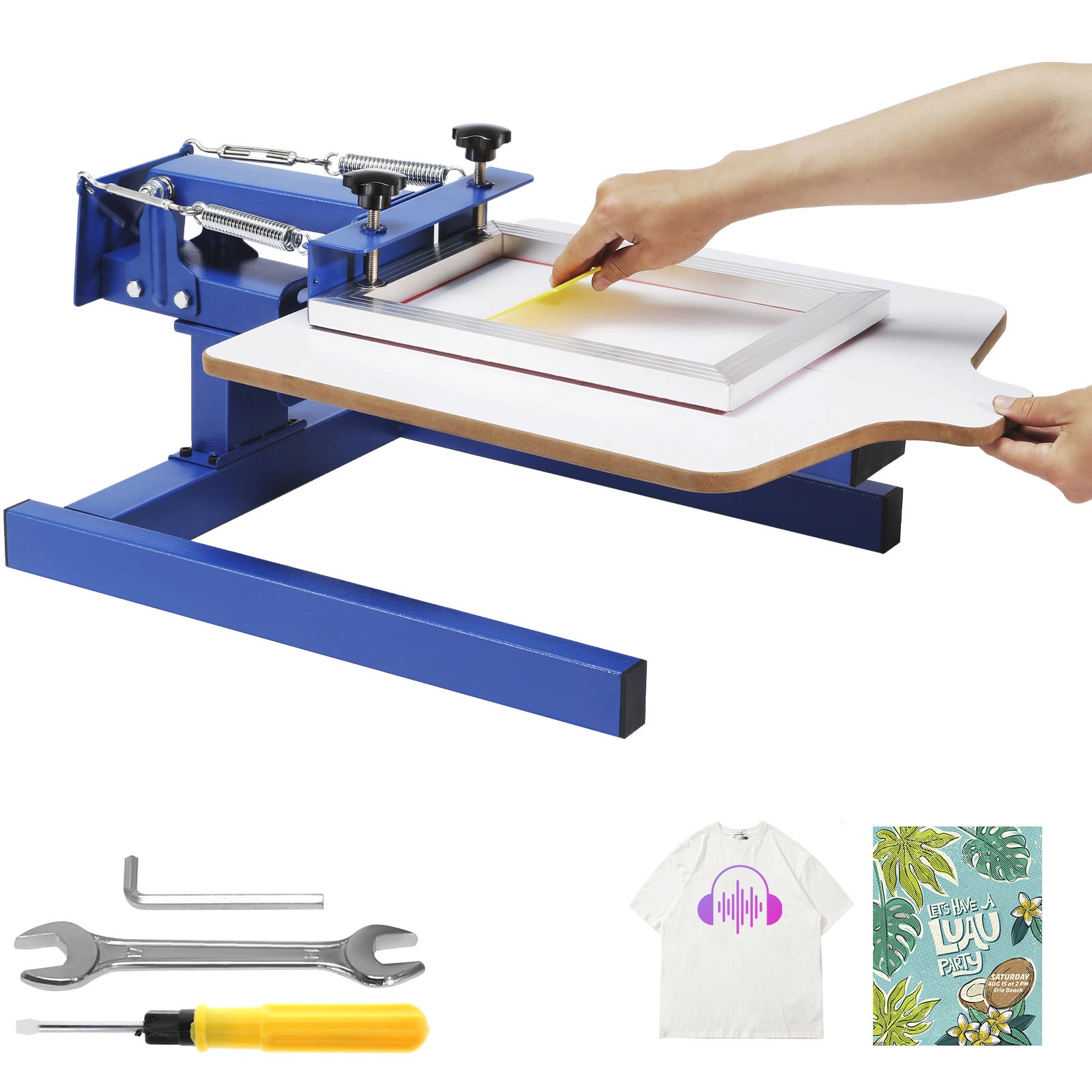 Machine sérigraphie 1 couleur 1 station, 21,2 x 17,7", palette double couche, tension réglable ...