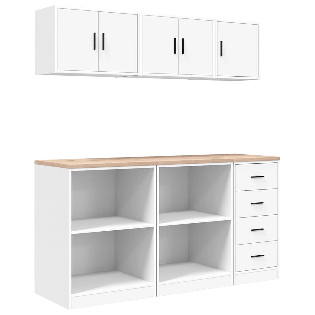 Meuble de rangement | Armoires de garage 6 pcs blanc bois d'ingénierie ...