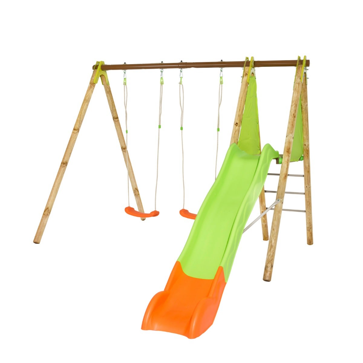 Balançoire en bois et poutre métal 2,30 m Techwood TERROBA - 4 enfants ...