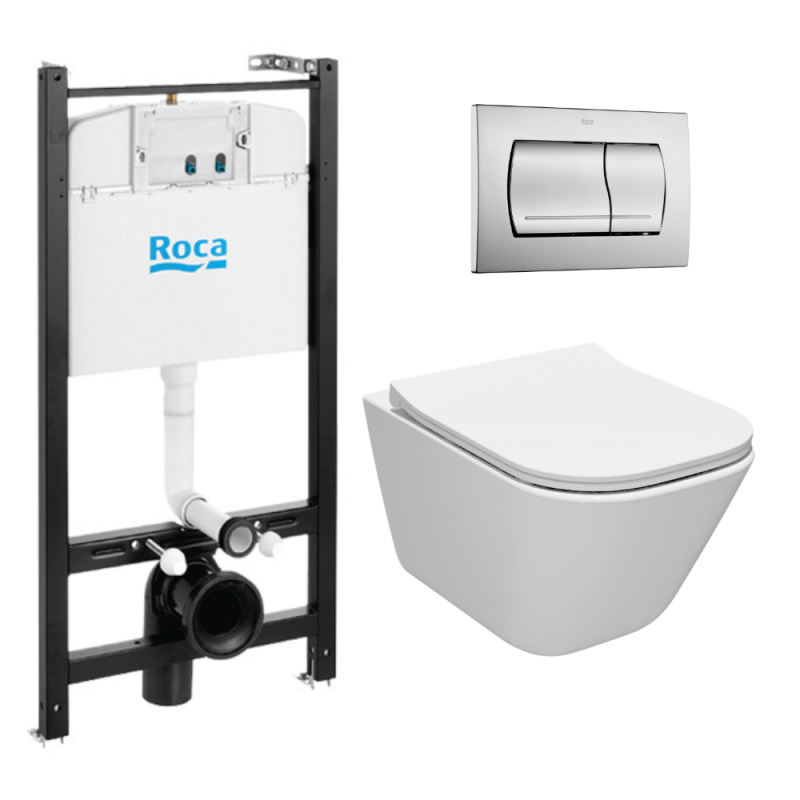 Roca Pack WC ROCA con bastidor ROCA ACTIVE + Taza sin brida+ Tapa ...