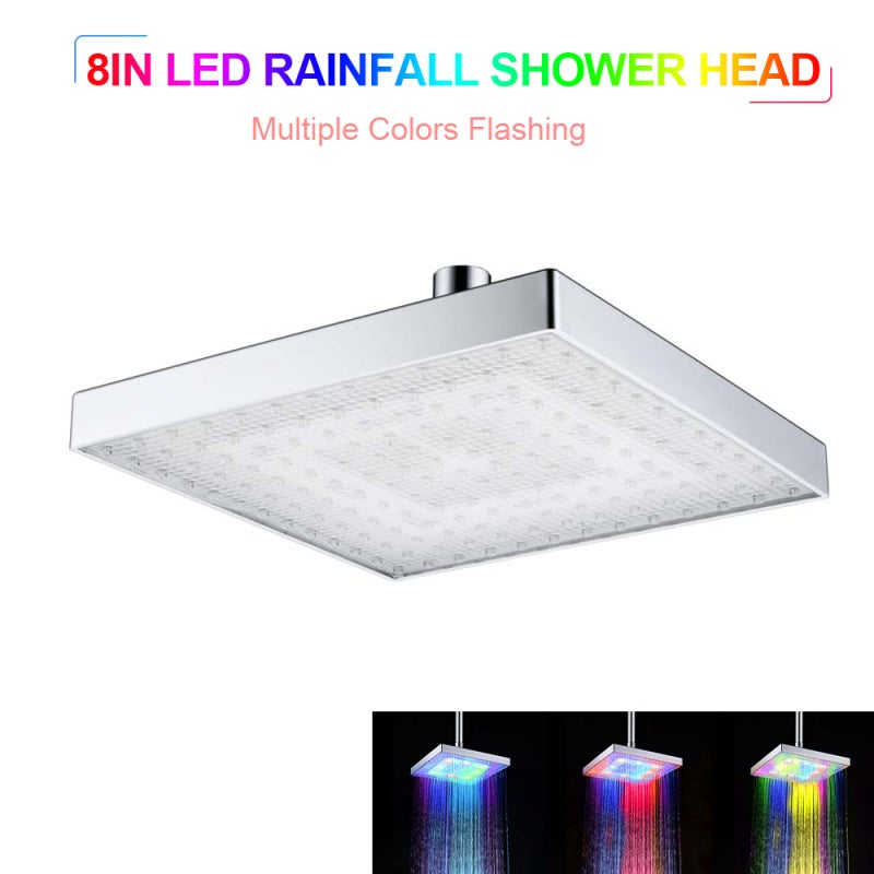 LED Rainfall Shower Head Square Shower Head Multiple Colors ...