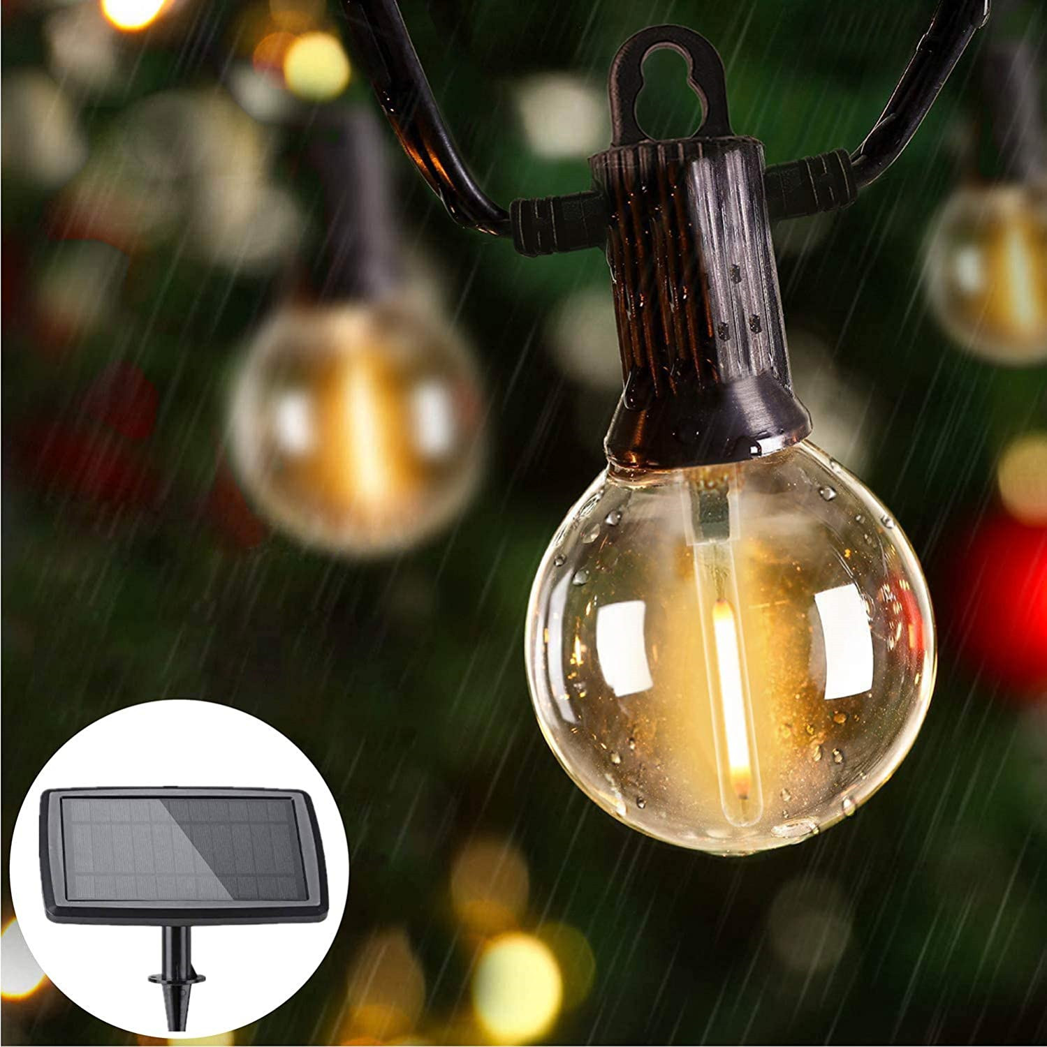 25FT Outdoor LED String Lights Solar Powered, Waterproof G40 LED Bulb ...