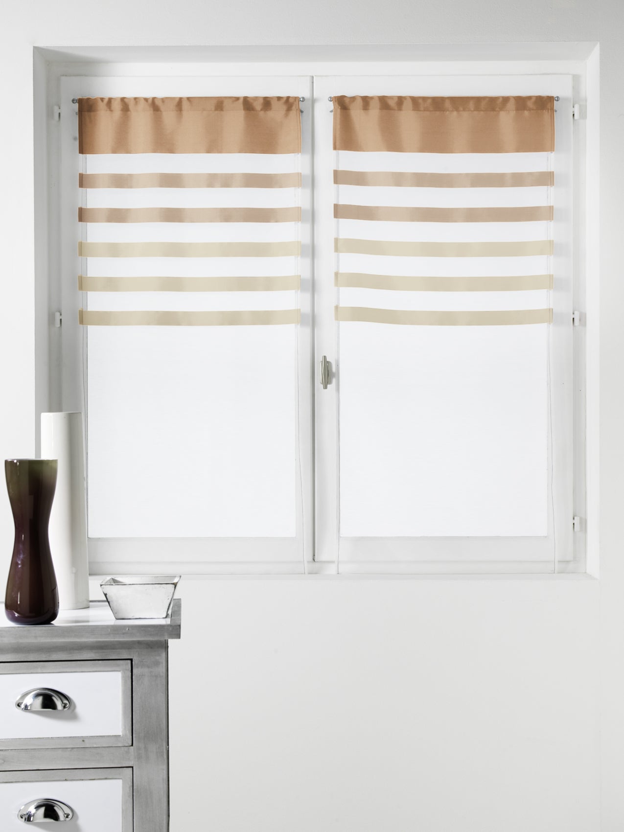 Paire de vitrages Voile avec Parement coloré - Ivoire - 60x160 cm ...