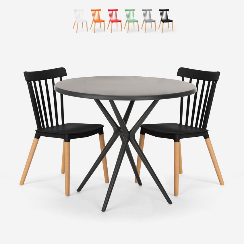 Table design ronde noire 80cm + 2 chaises design Eskil Black - Noir ...