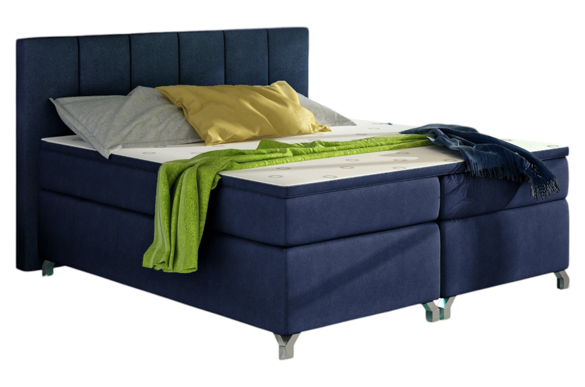 Lit boxspring 160x200 tissu bleu marine Balfor | Leroy Merlin
